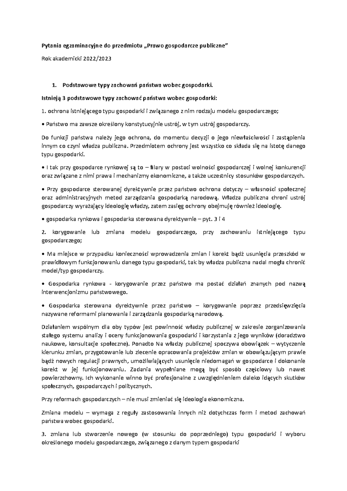Wykład PGP 2022-2023 - Opracowanie zagadnień egzaminacyjnych z wykładu prawo gospodarcze ...