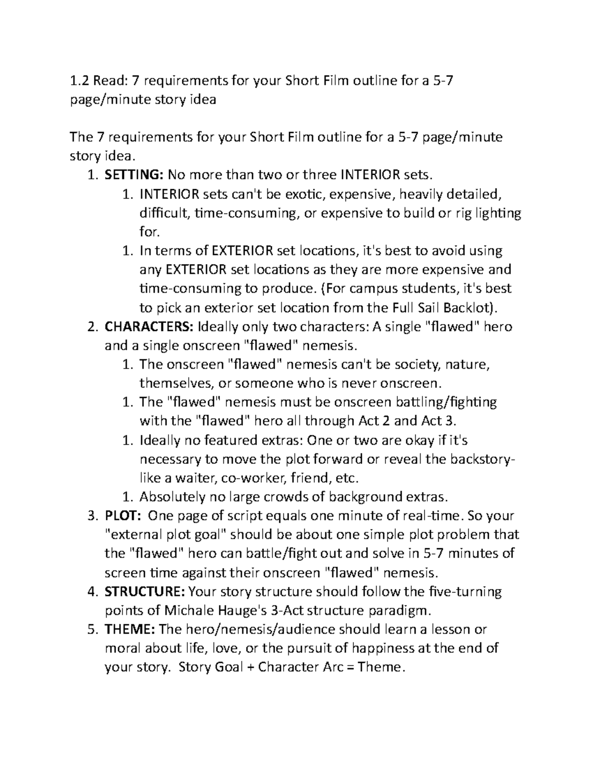 Scriptwriting Tech I: 7 Requirements for Short Film Outline - Studocu