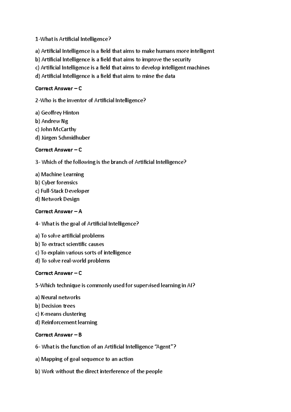 ETI1 Multiple Choice Questions on Artificial Intelligence and Machine ...