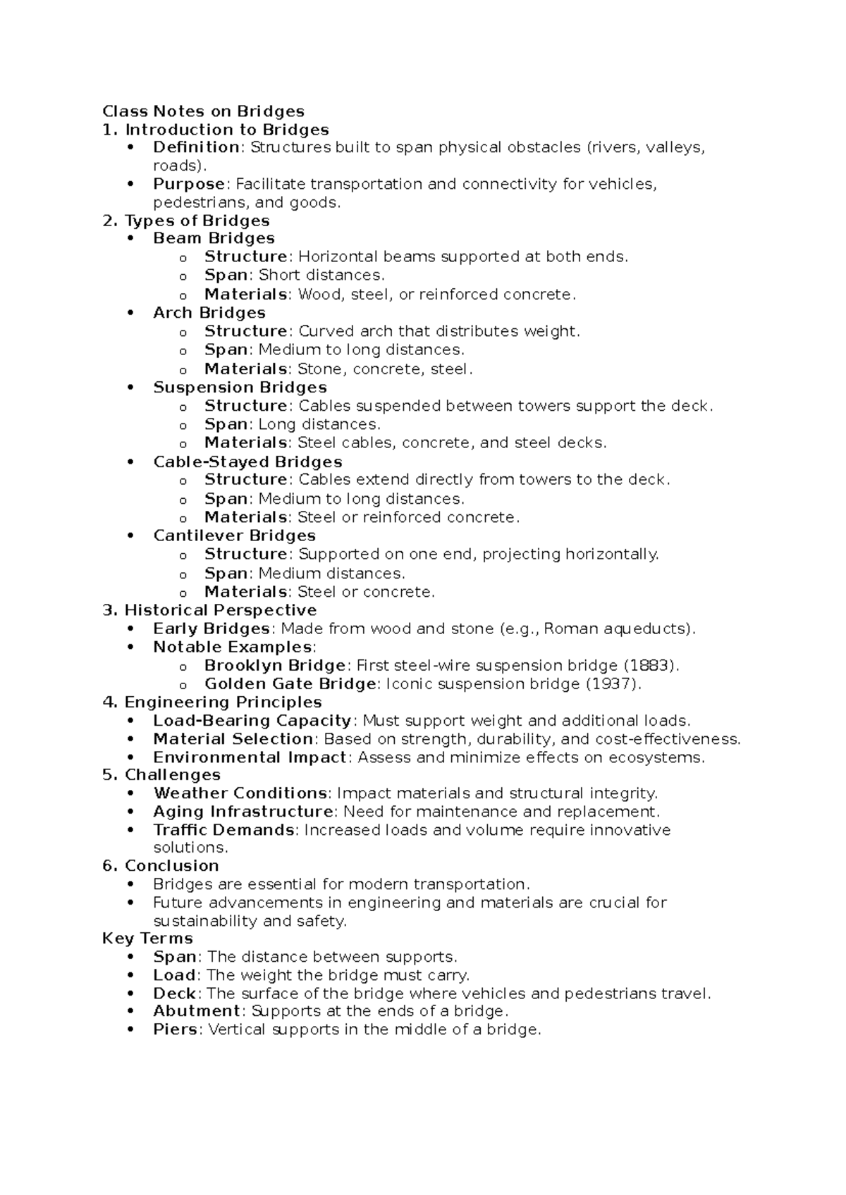 Class Notes on Bridges (ENG 201): Types, Principles & Challenges - Studocu