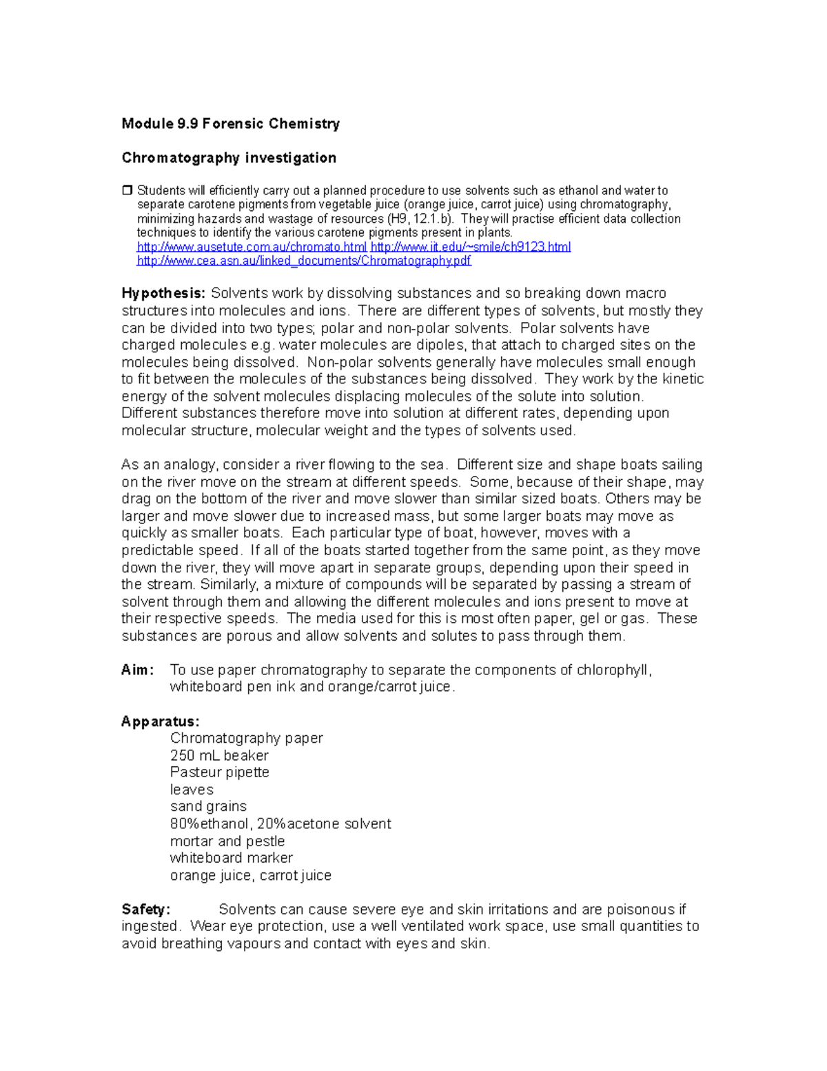 Chromatography Prac - Module 9.9 Forensic Chemistry Investigation - Studocu