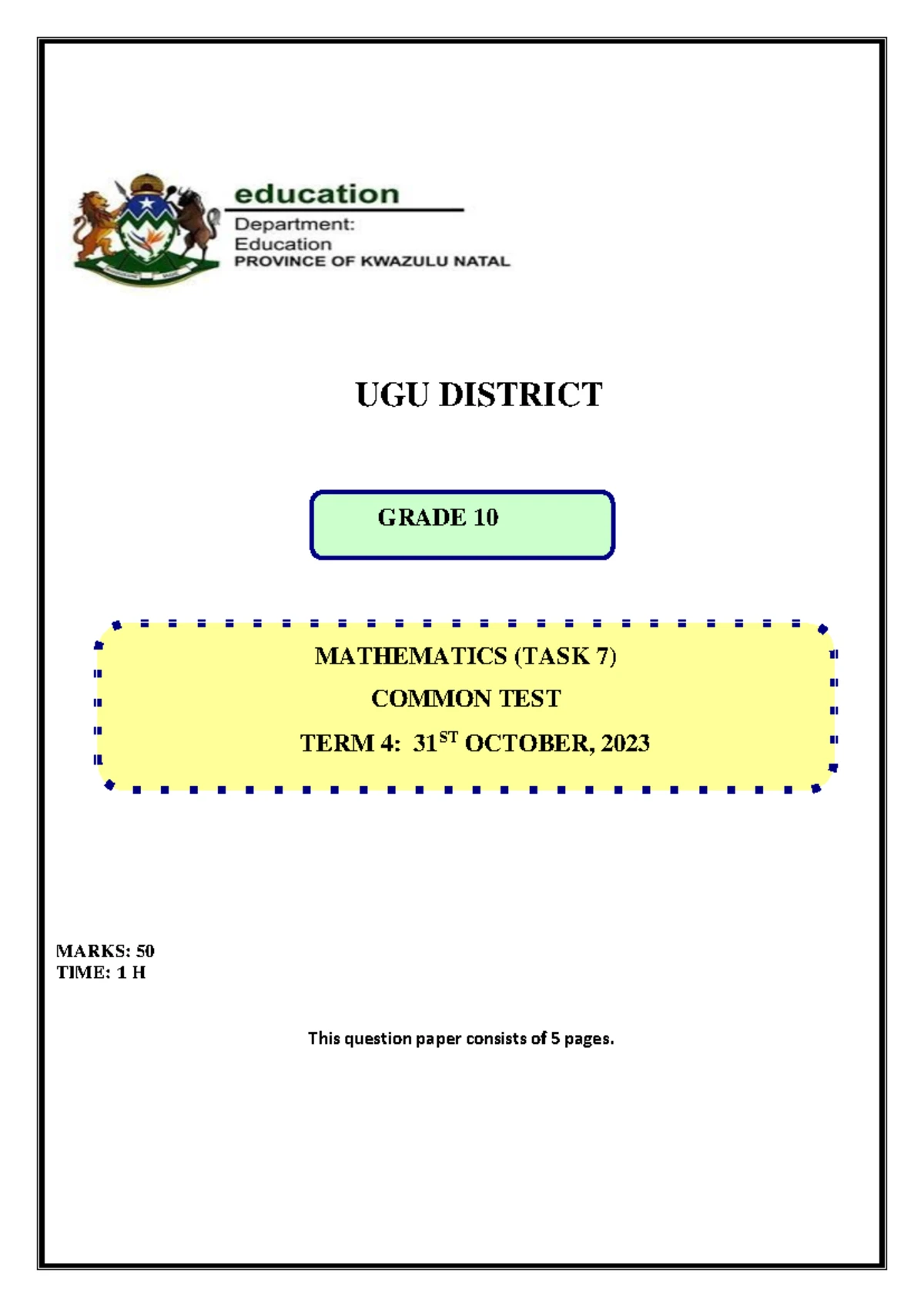 2022 Grade 10 Final EXAM NOV MATH Paper 2 GP - PROVINCIAL EXAMINATION ...