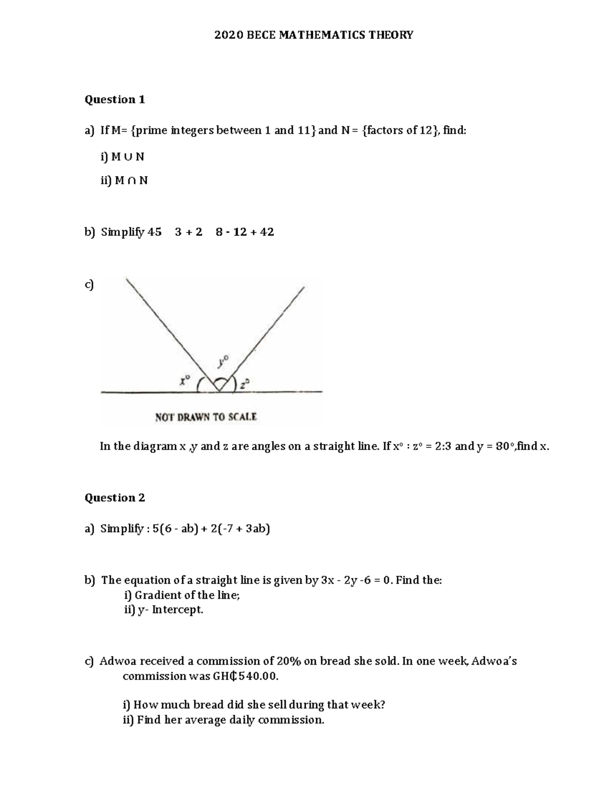 2020 BECE Mathematics Theory: Comprehensive Exam Questions and ...