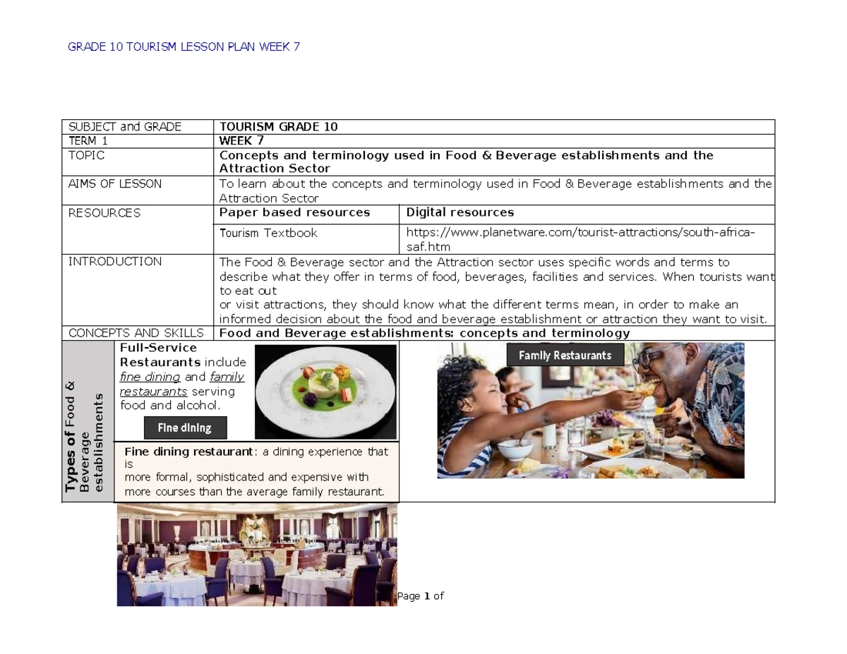 Final Exam - Tourism G10 Term 1 W3: Types & Profiles of Tourists - Studocu