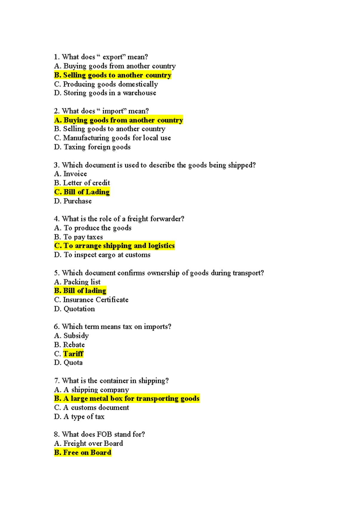 International Trade Quiz - GGD - Studocu