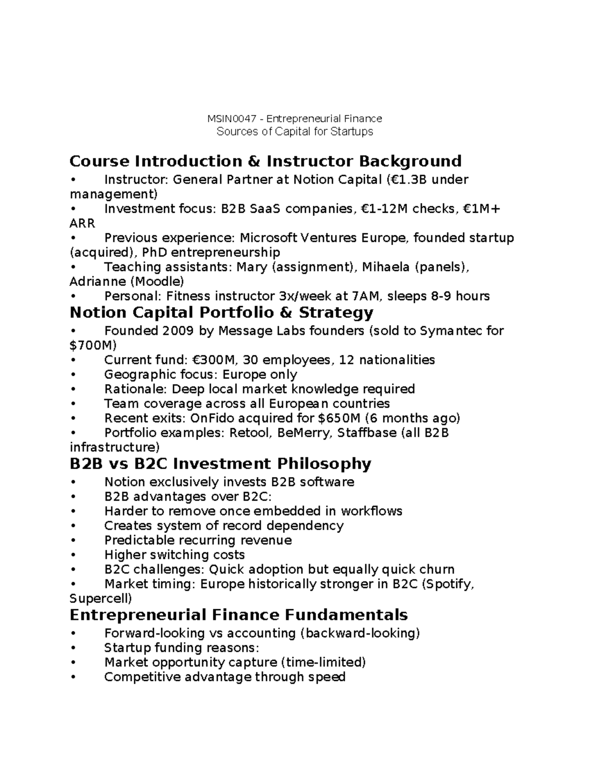 MSIN0047 - Lecture 3: Capital Sources for Startups Explained - Studocu