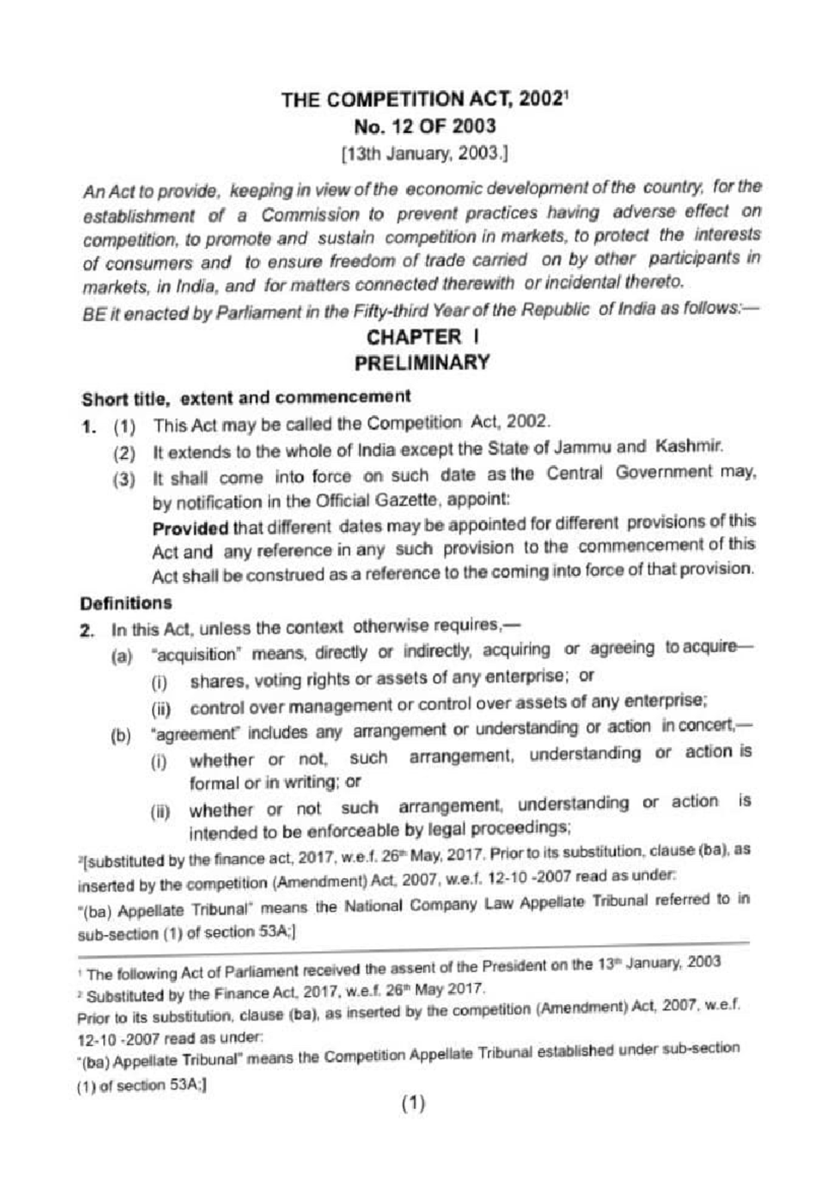 Competition Act, 2002: Key Provisions and Implications for India - Studocu
