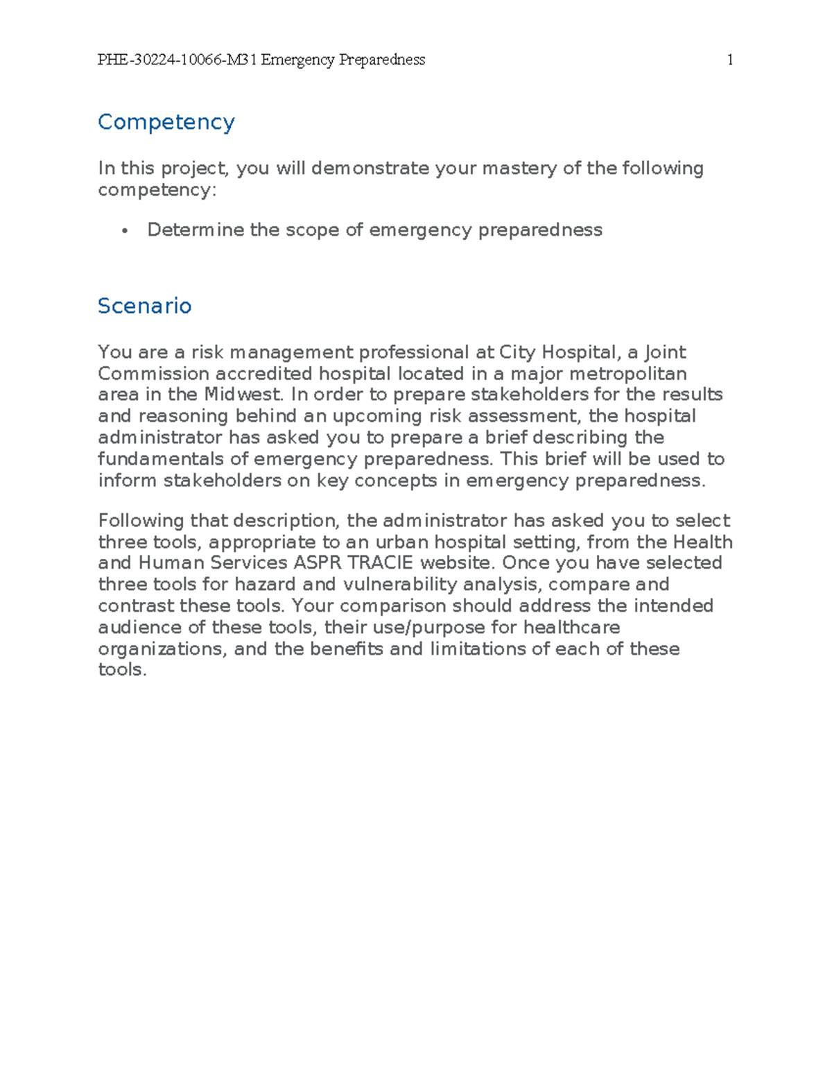 PHE-30224-10066-M31 Emergency Preparedness Brief for City Hospital ...