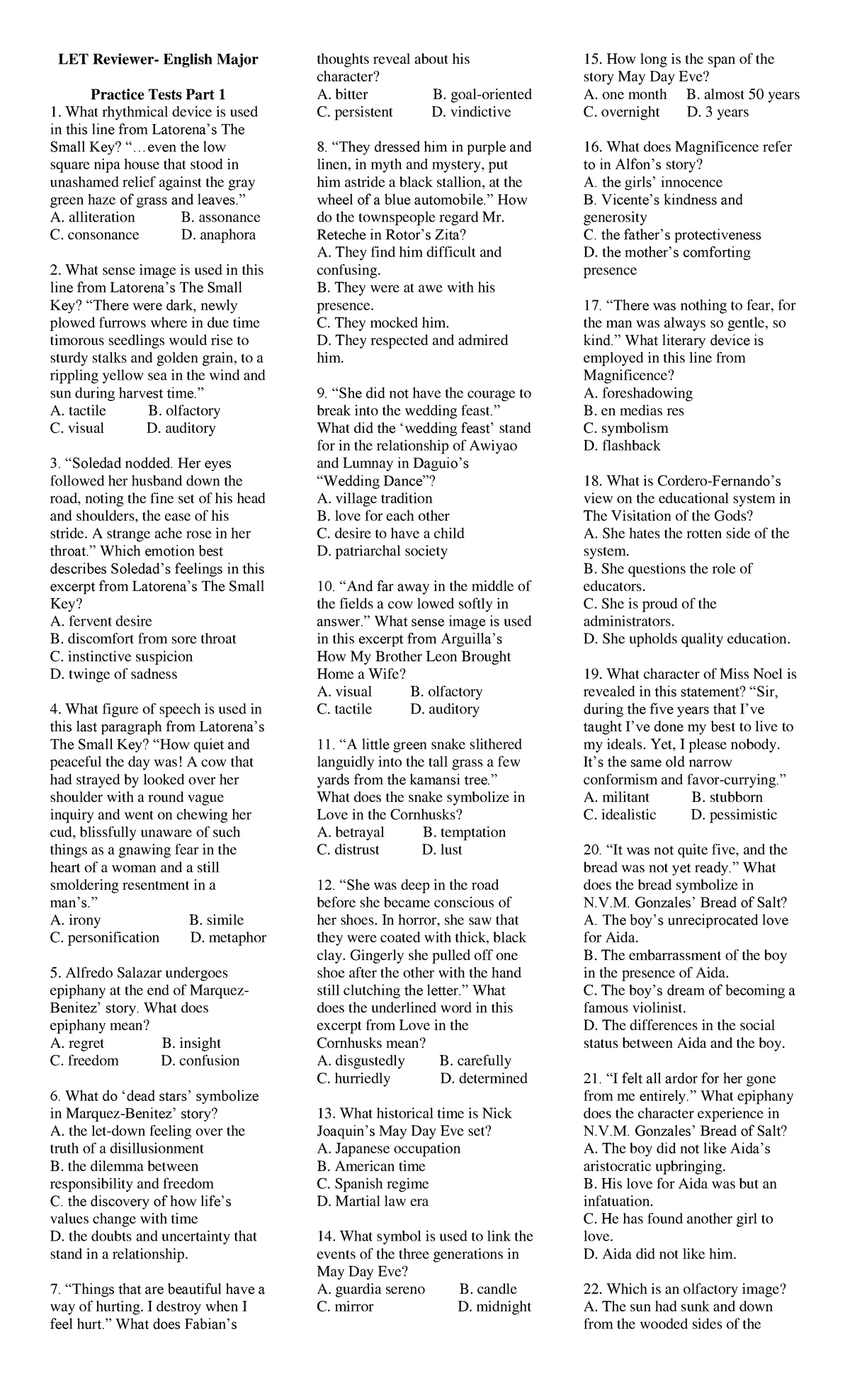 English Major.1(Practice Test) - LET Reviewer- English Major Practice ...