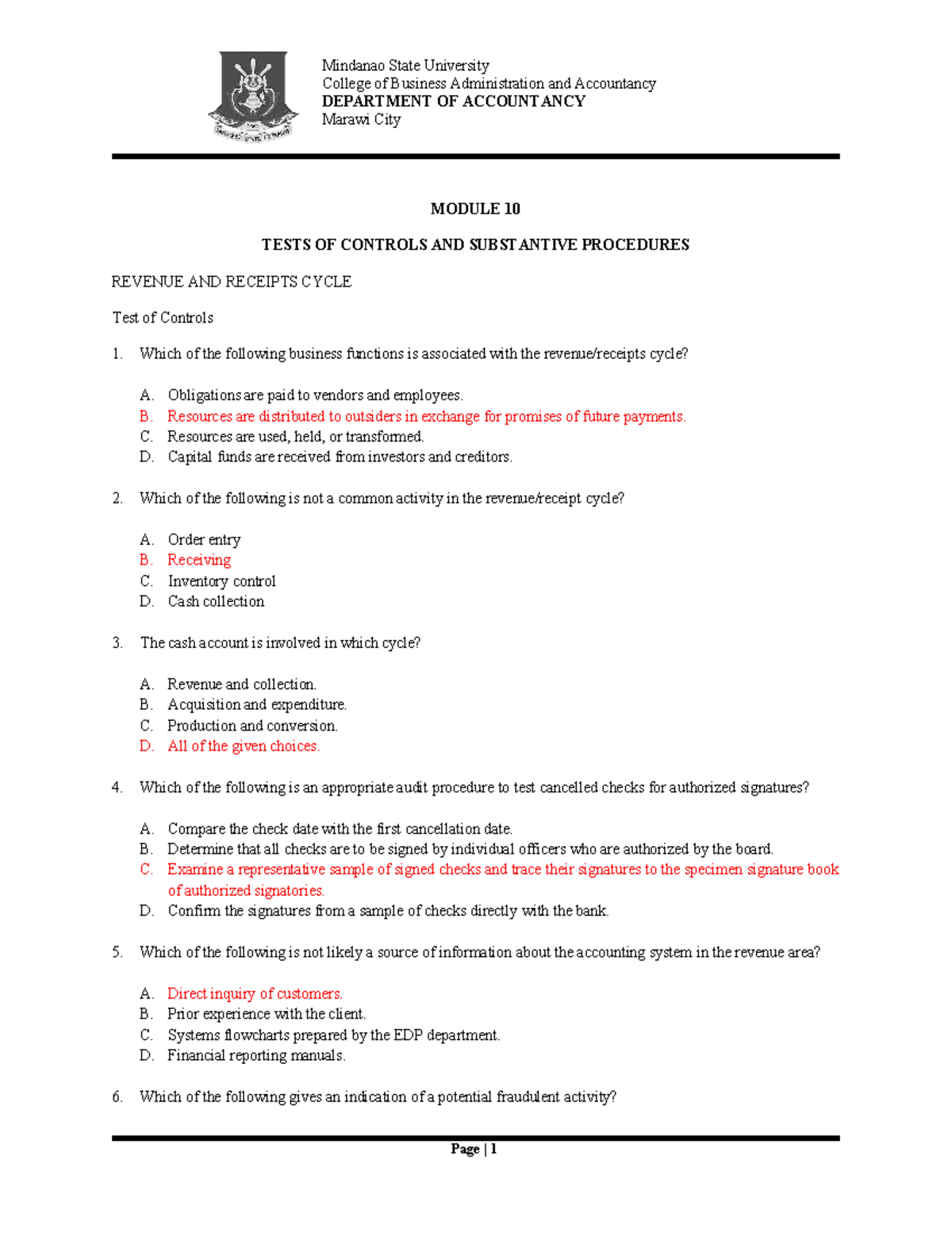 MSU-BAA ACC 10: Tests of Controls & Substantive Procedures in Revenue ...