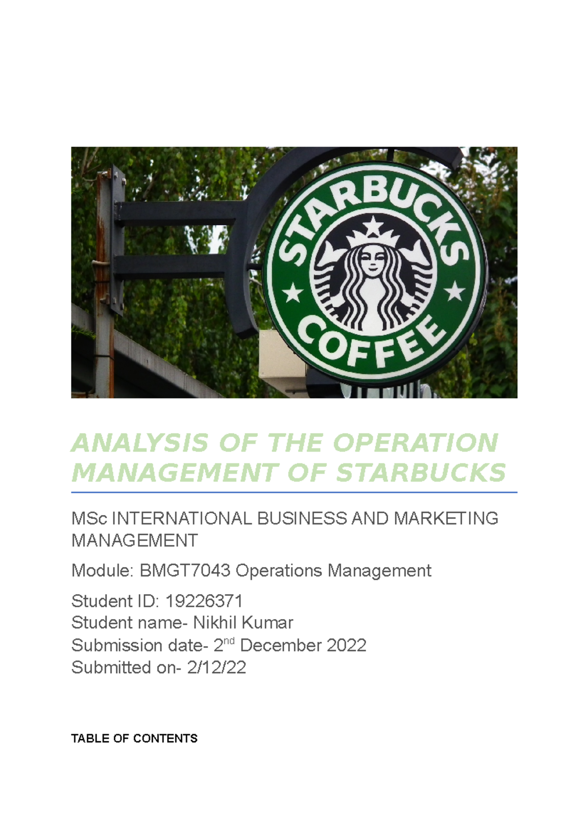 BMGT7043 Operations Management Case Study: Starbucks Analysis - Studocu