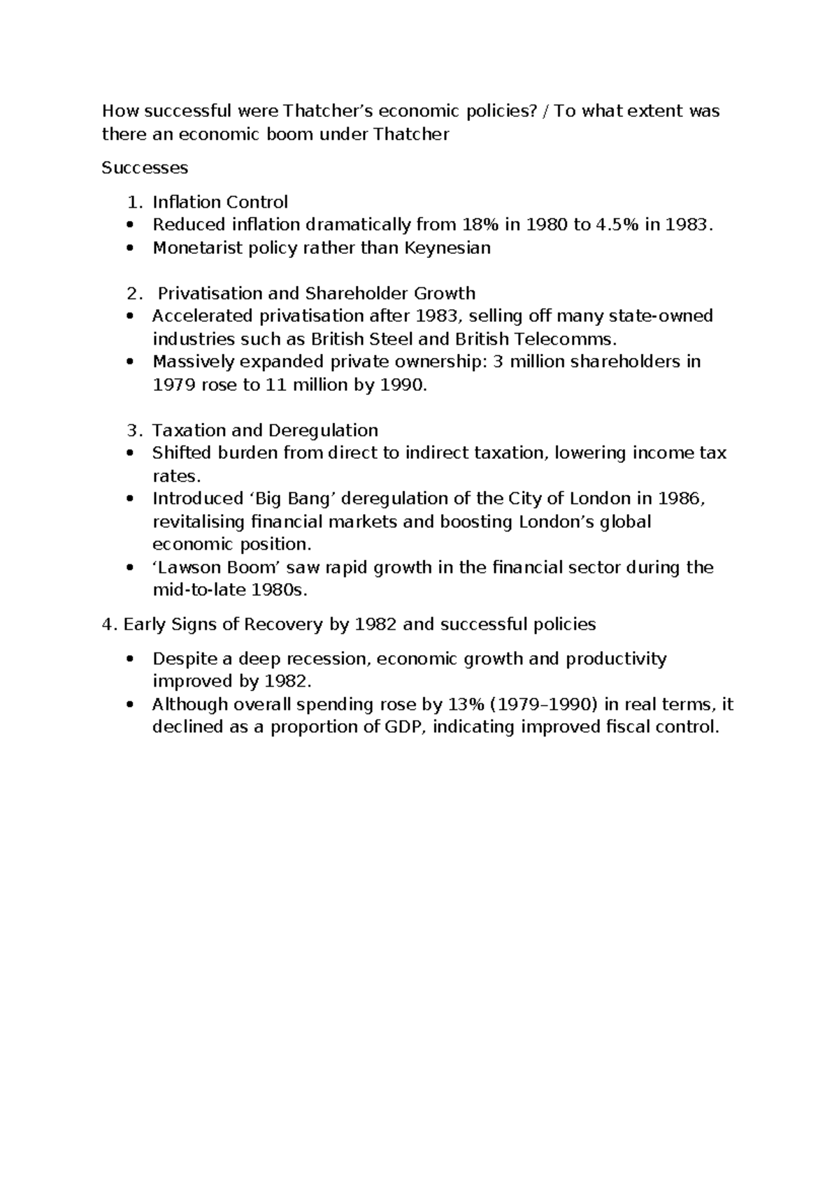 Thatcher's Economic Policies: Successes and Failures (Revision Notes ...