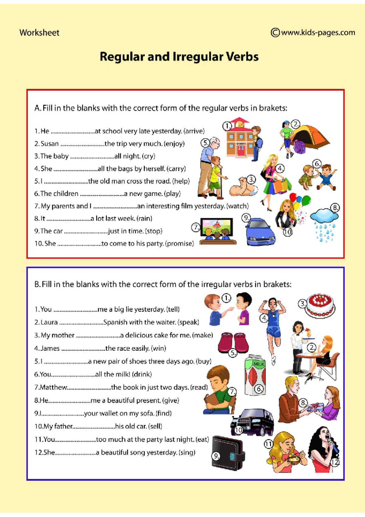 Regular and Irregular Verbs Worksheet: Fill-in-the-Blanks Exercise ...