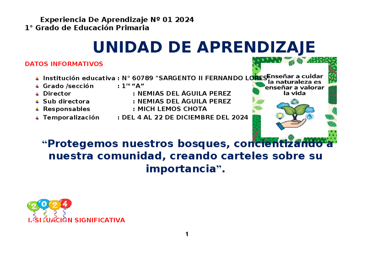 Esquema DE Unidad DE Aprendizaje - 1° Grado de Educación Primaria ...