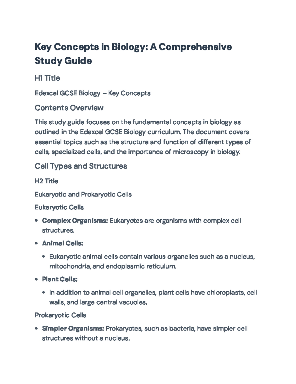 Edexcel GCSE Biology Study Guide: Key Concepts & Cell Types - Key ...