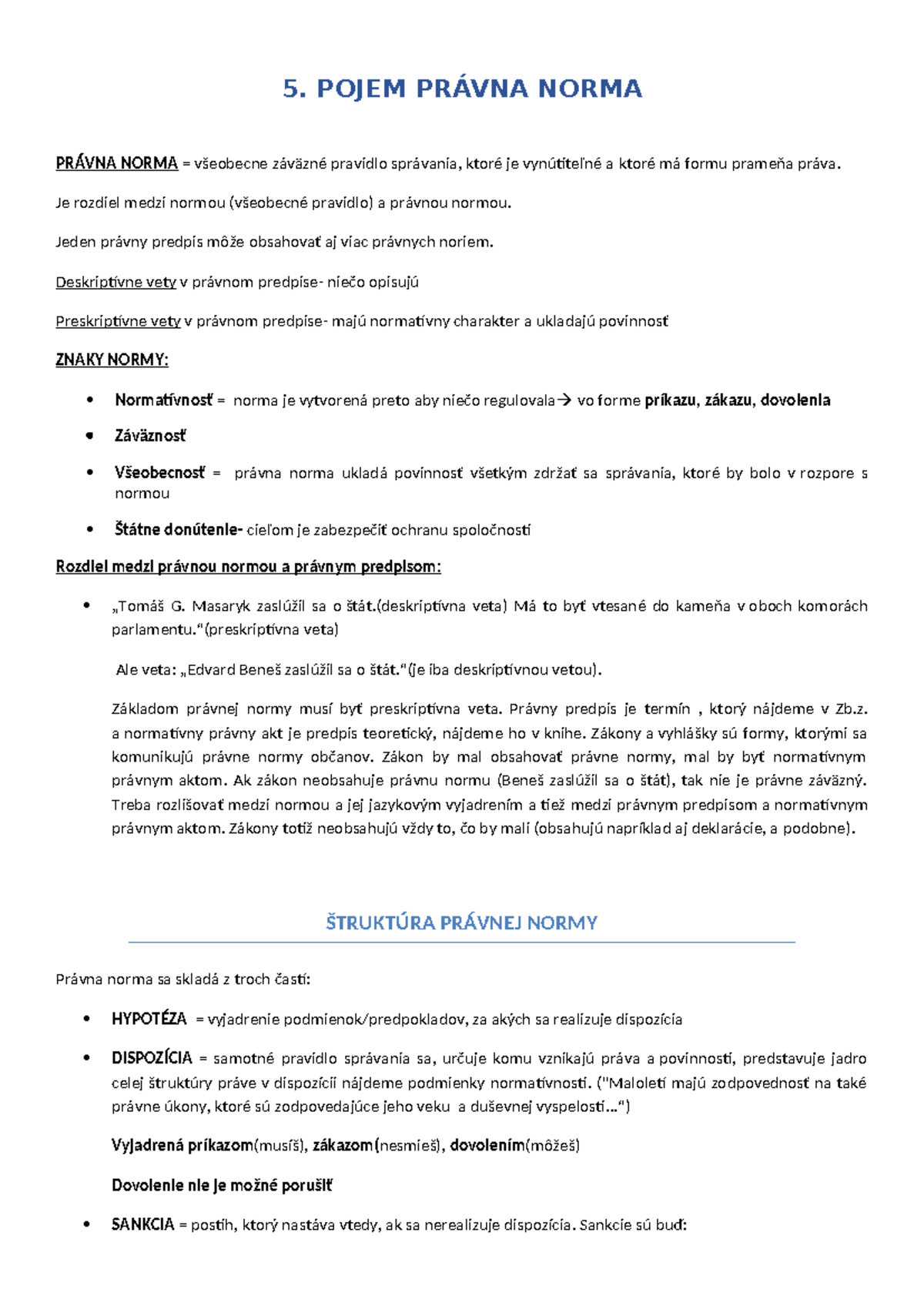 5. Právna Norma: Definícia, Štruktúra a Pôsobnosť v Práve - Studocu