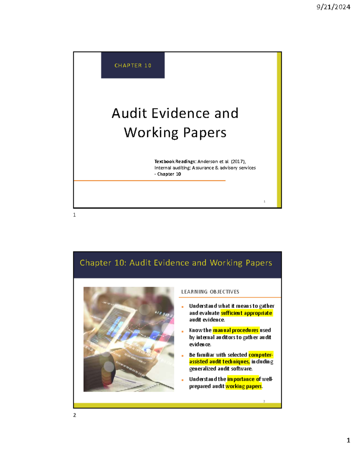 CHAPTER 10: Audit Evidence & Working Papers Overview (ACCT 101) - Studocu