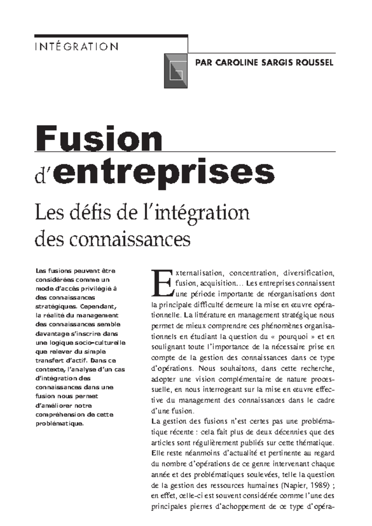 Fusion-dentreprises - article de revue - Les fusions peuvent être ...