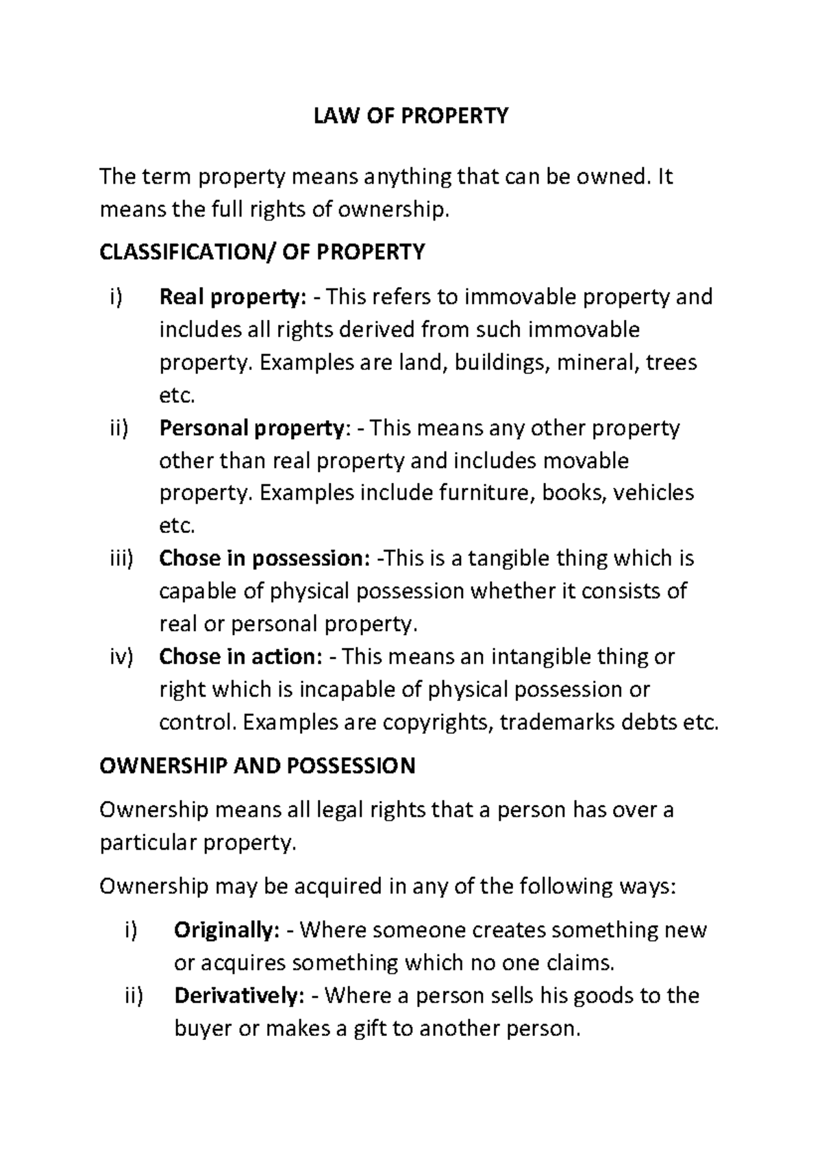 LAW OF PROPERTY: Comprehensive Study Notes and Analysis - Studocu
