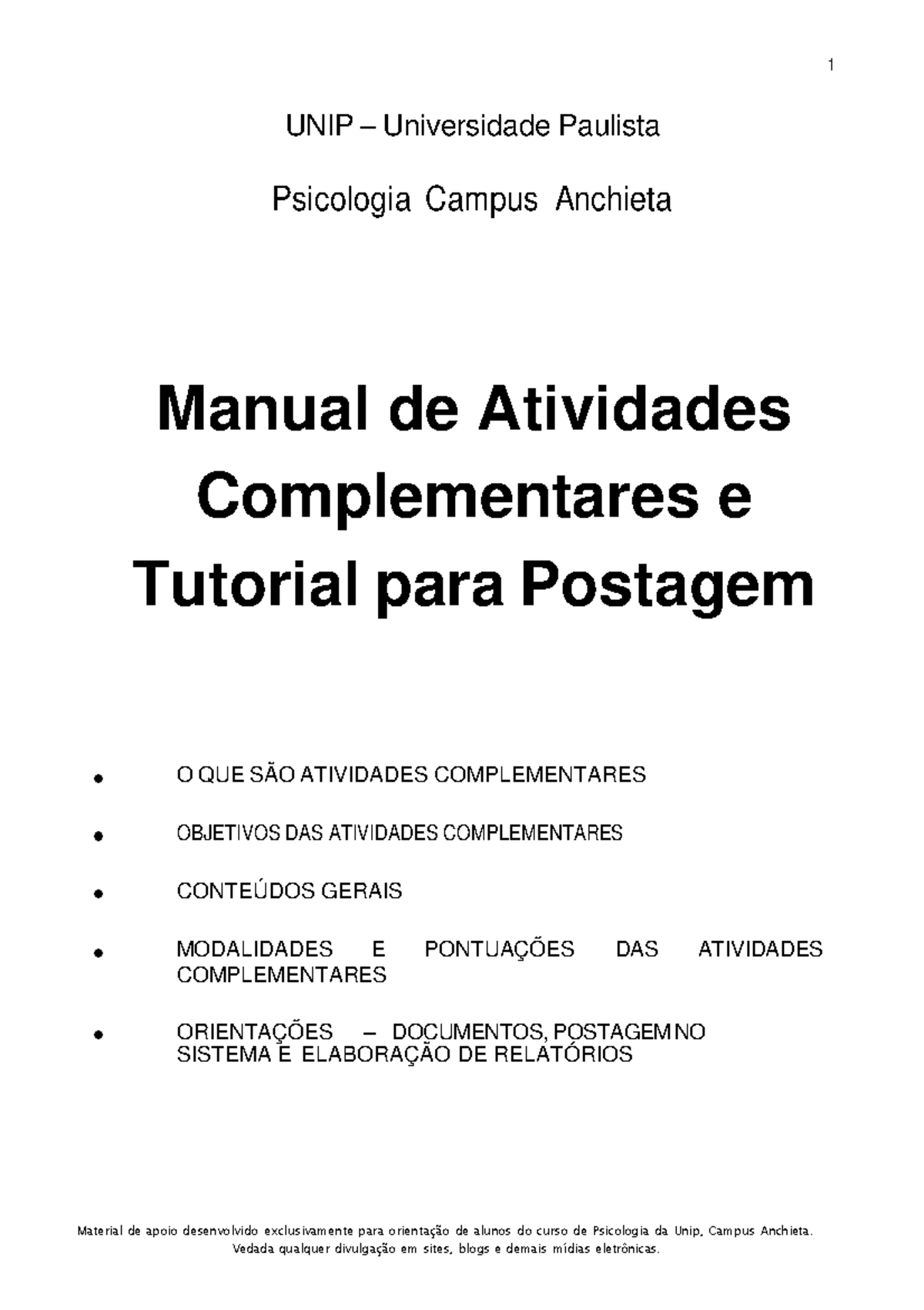 Manual de Atividades Complementares – Psicologia UNIP 2023 (Final) - Studocu