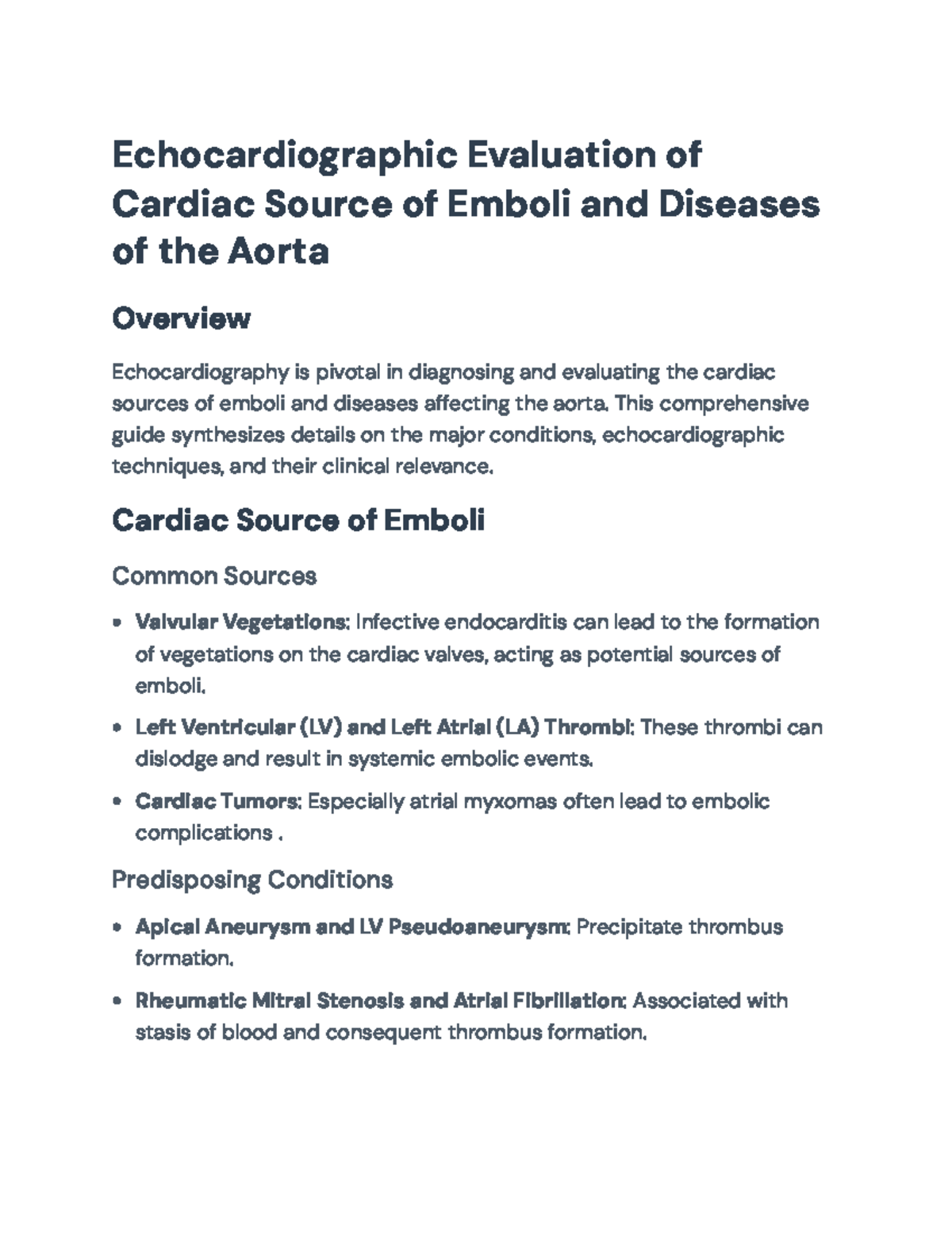 Echocardiographic Evaluation of Cardiac Emboli & Aortic Disorders - Studocu