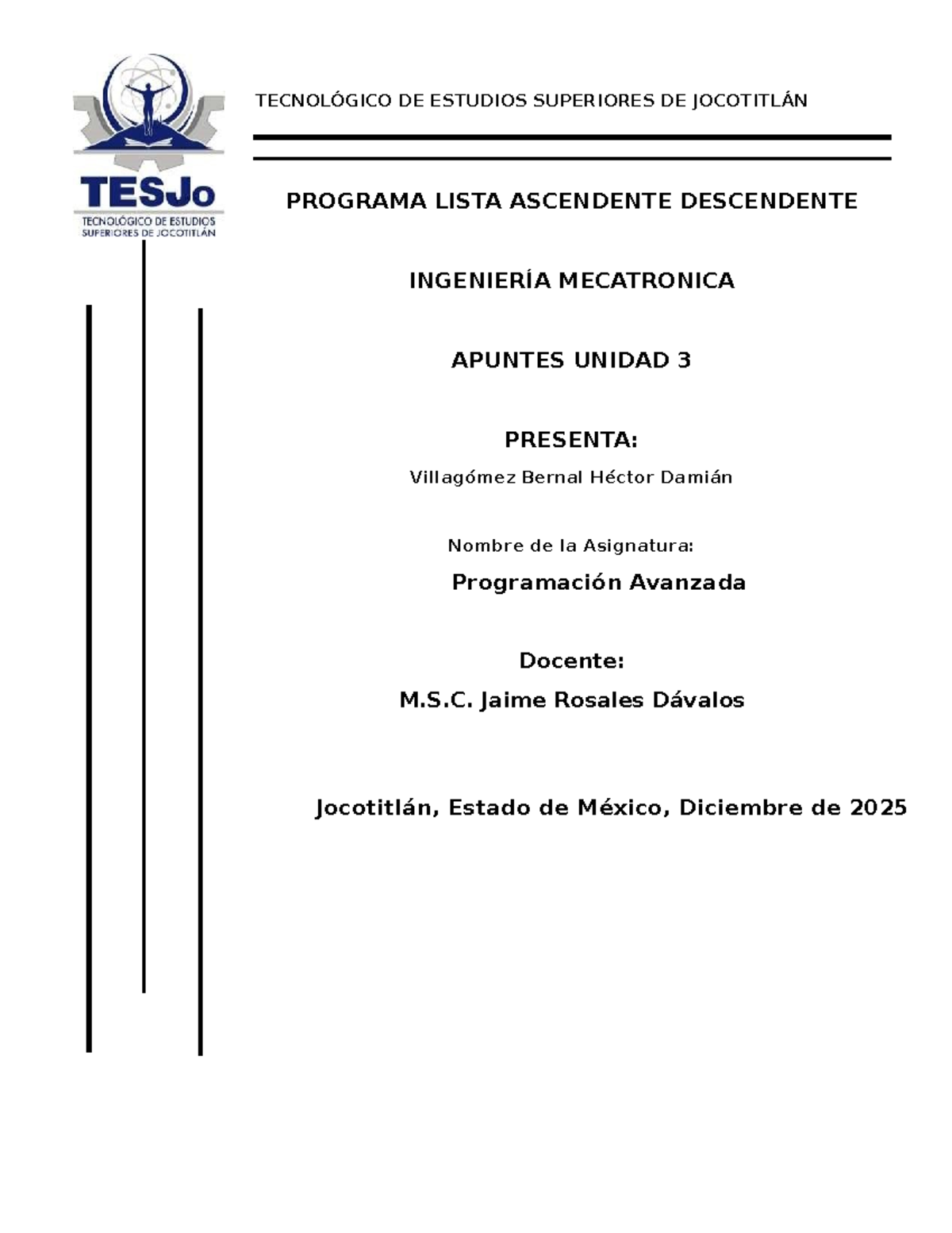 TECNOLÓGICO DE ESTUDIOS SUPERIORES DE JOCOTITLÁN APUNTES UNIDAD 3: POO ...