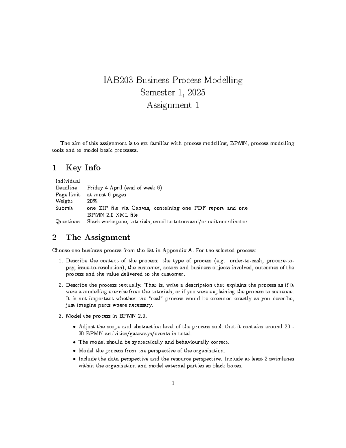 IAB203 - 2025 - Assessment 1 - IAB203 Business Process Modelling ...