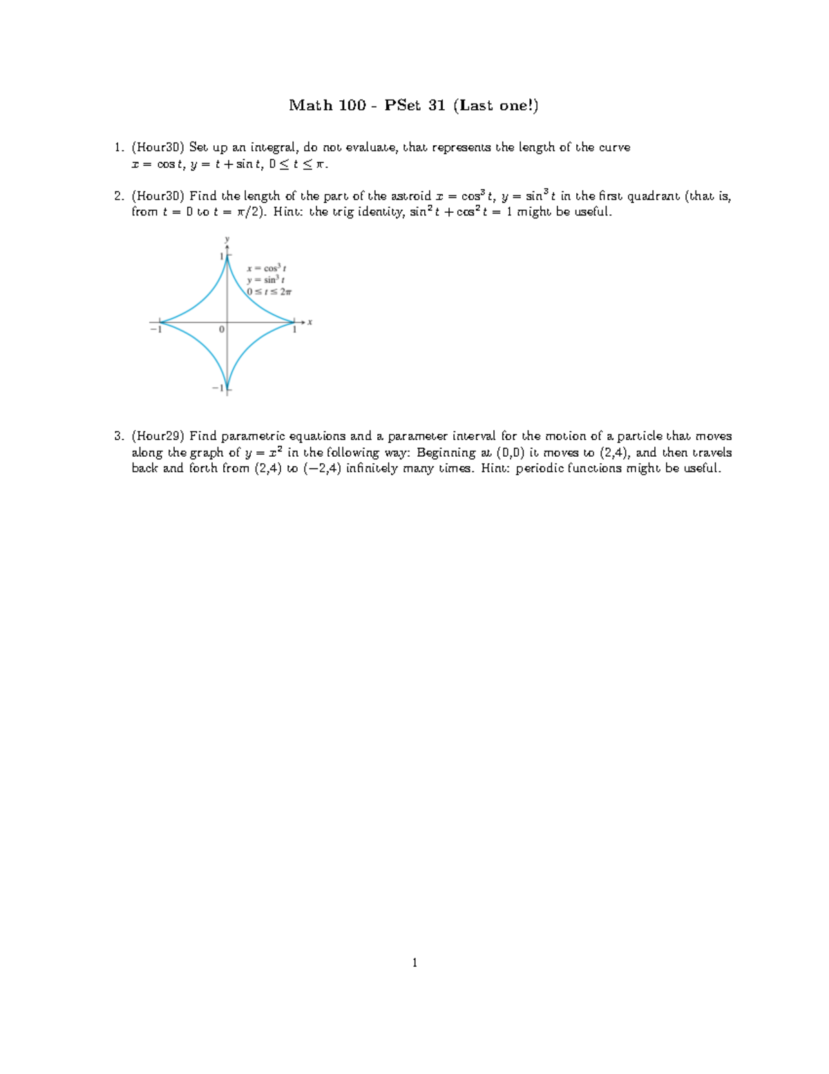 Math 100 PSet 31: Curve Lengths & Parametric Equations - Studocu