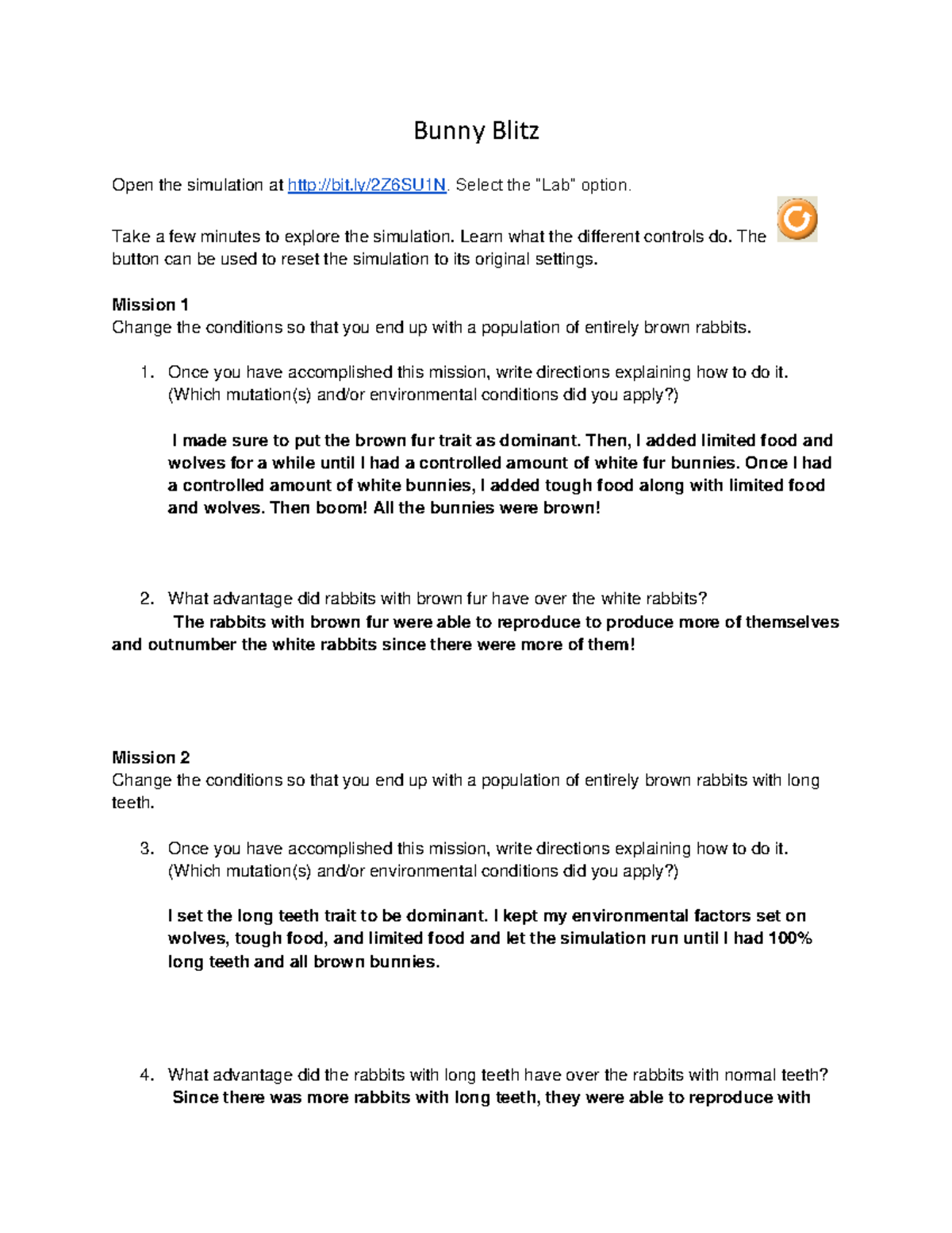 Phet Lab Natural Rabbit Selection IP - Bunny Blitz Open the simulation ...