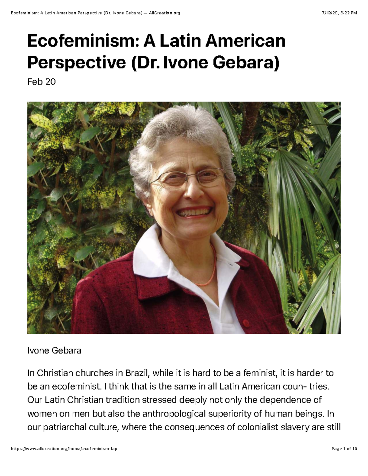 Ecofeminism in Latin America: Insights from Ivone Gebara - Studocu