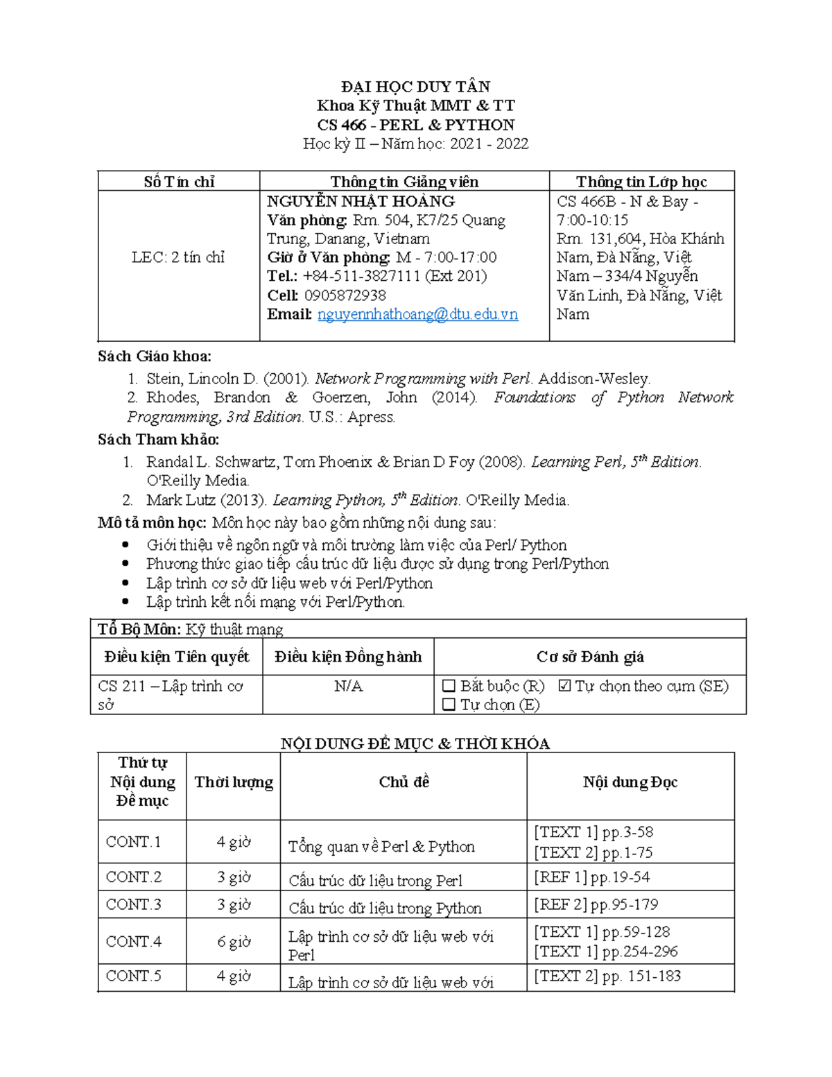 CS 466 - Perl & Python - 2021-2022 Syllabus & Course Details - Studocu