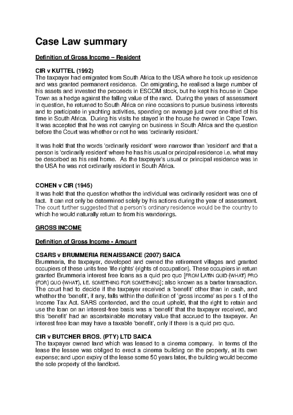 Case law - Case Law summary Definition of Gross Income – Resident CIR v ...