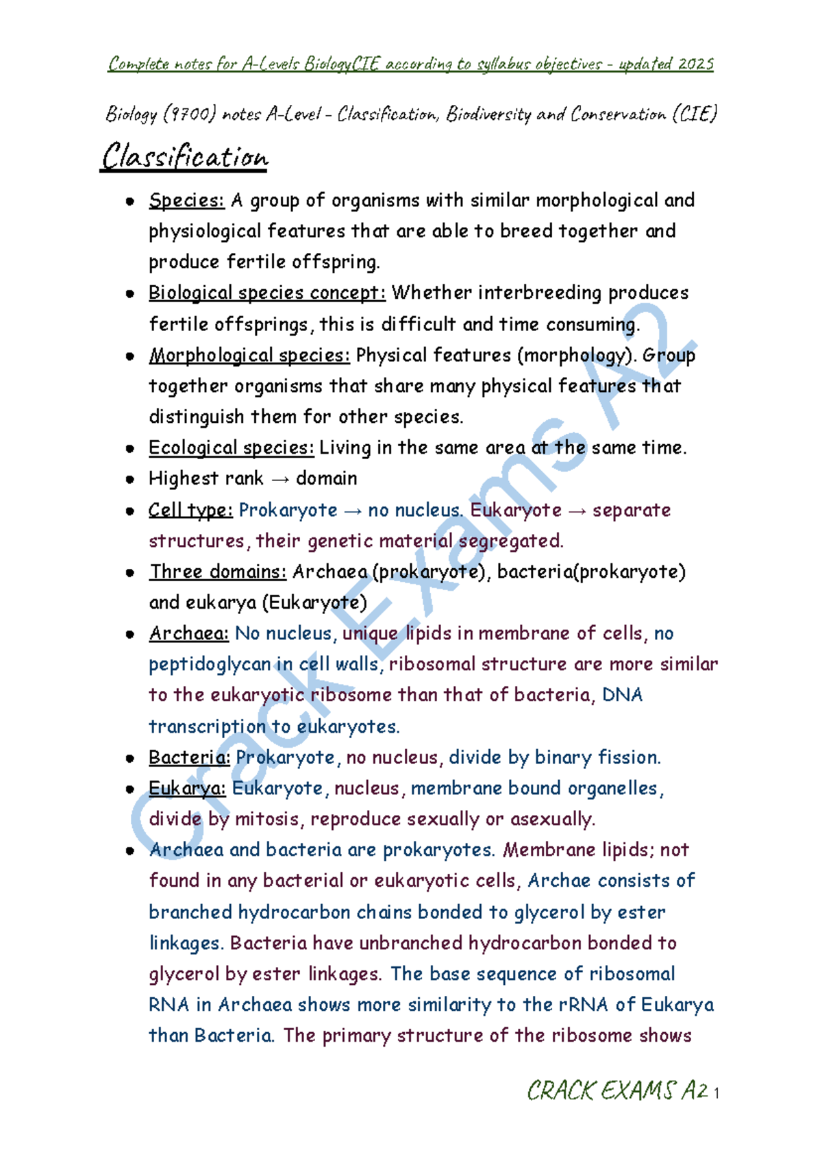 Biology (9700) A-Level Notes: Classification, Biodiversity ...