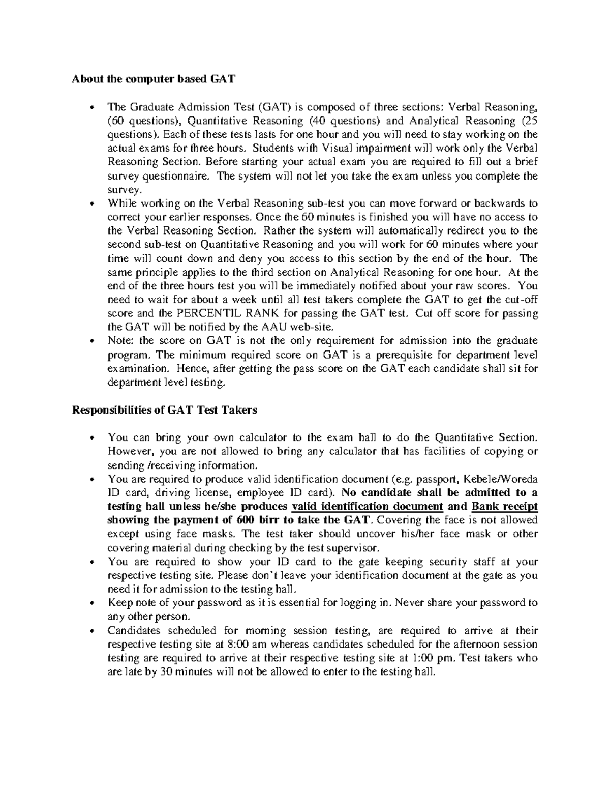GAT Exam Directive: Best Practices for Test Takers and Requirements ...