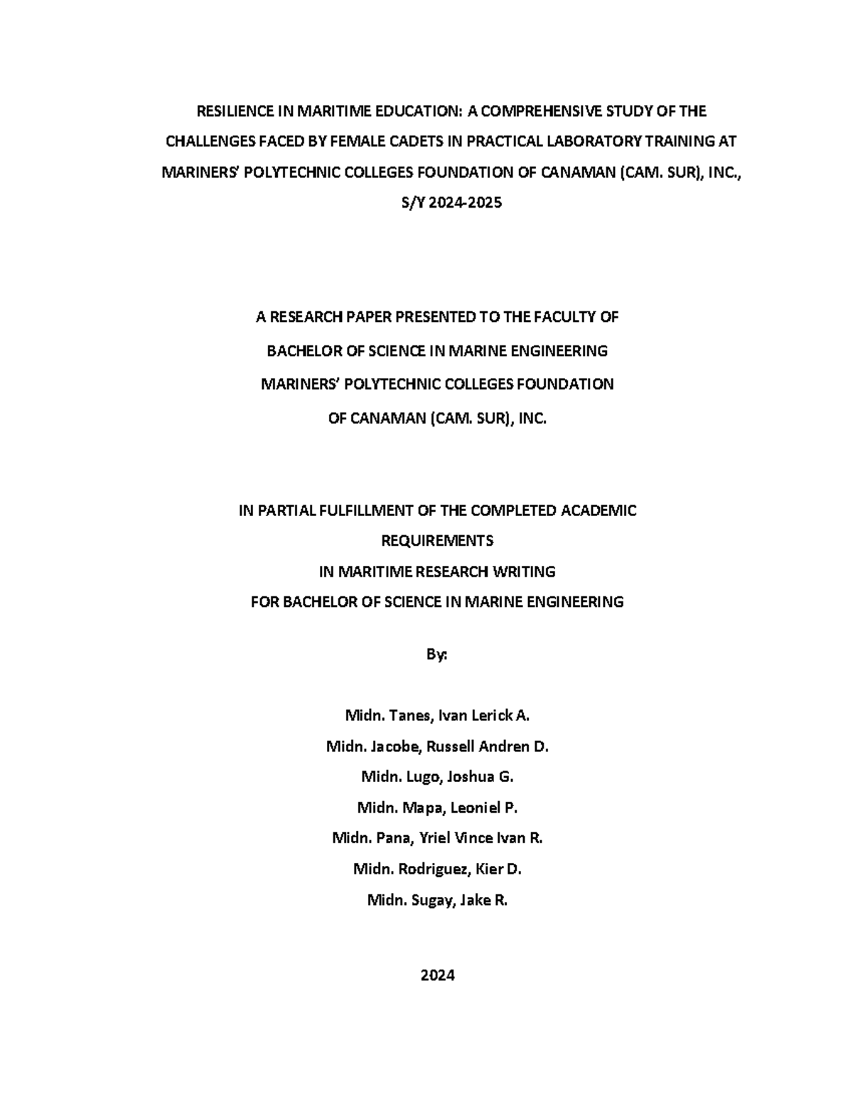 Resilience in maritime education: Challenges faced by female cadets in ...