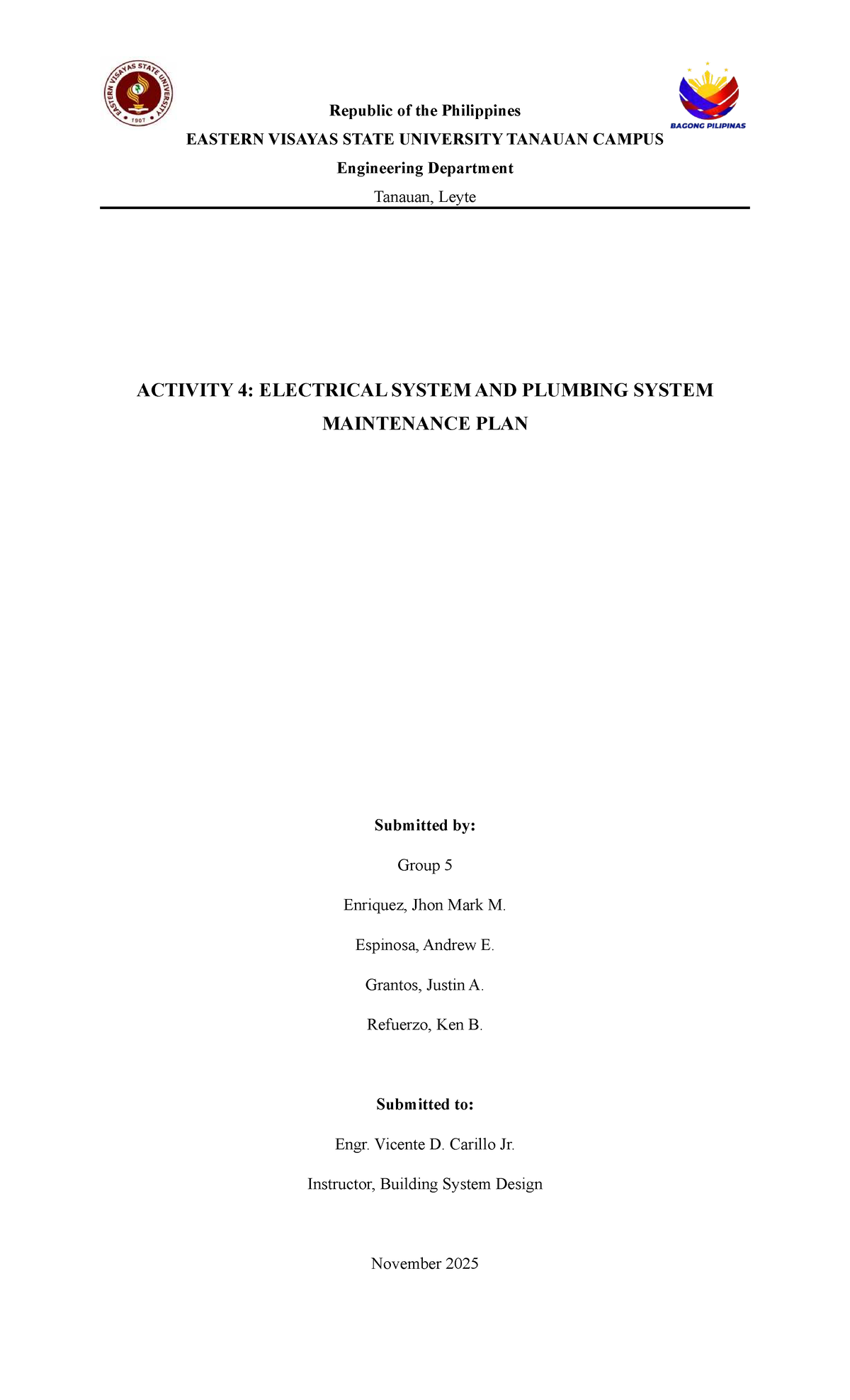 Activity 4: Electrical & Plumbing System Maintenance Plan (ENGR 101 ...