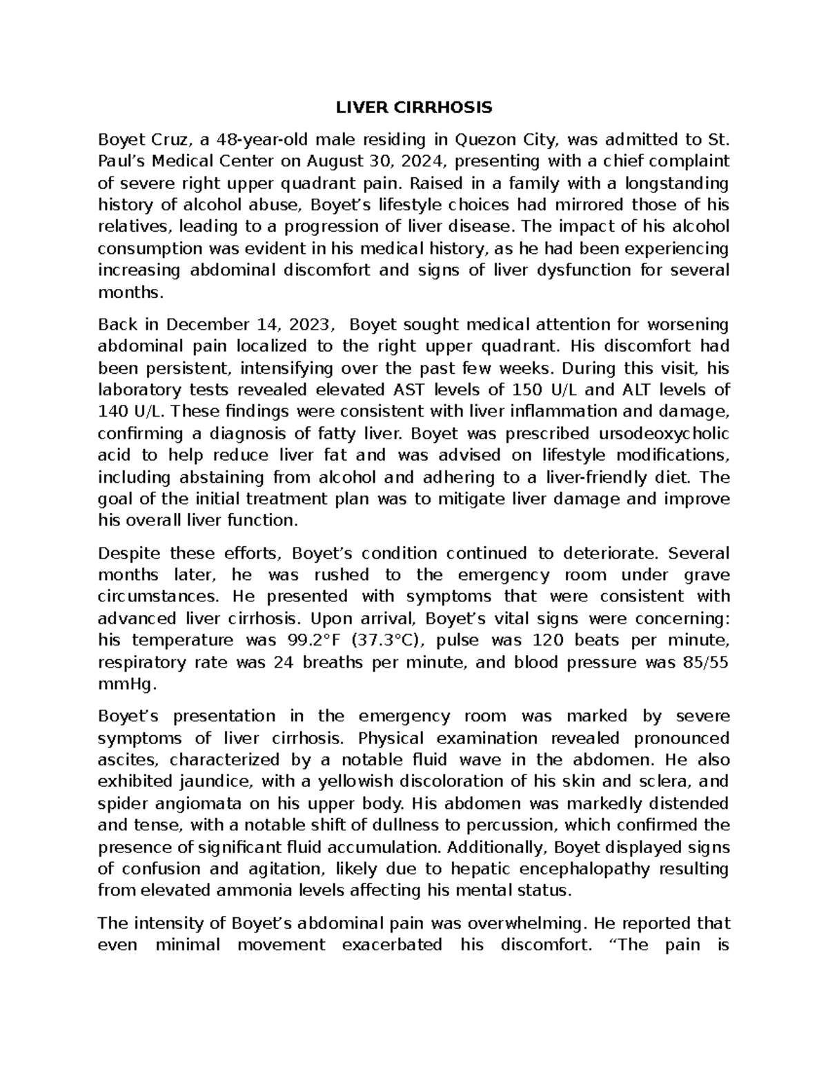 Liver- Cirrhosis - script - LIVER CIRRHOSIS Boyet Cruz, a 48-year-old ...