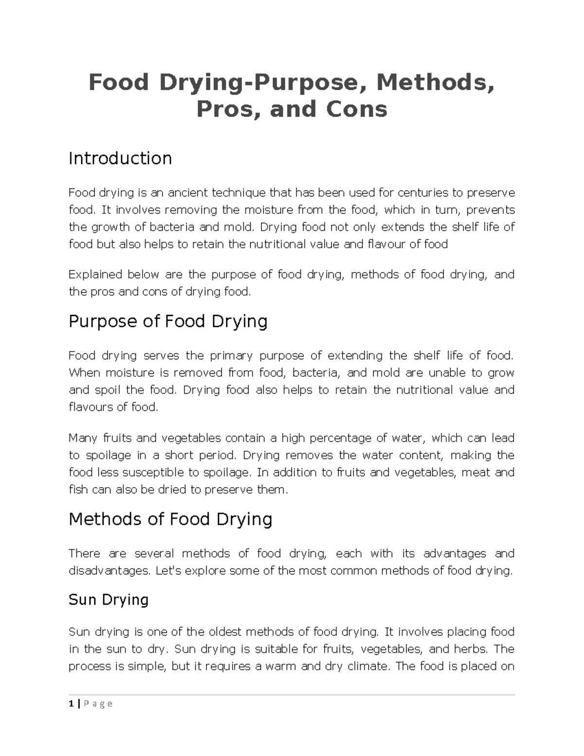 Food Drying - Food Drying-Purpose, Methods, Pros, and Cons Introduction ...