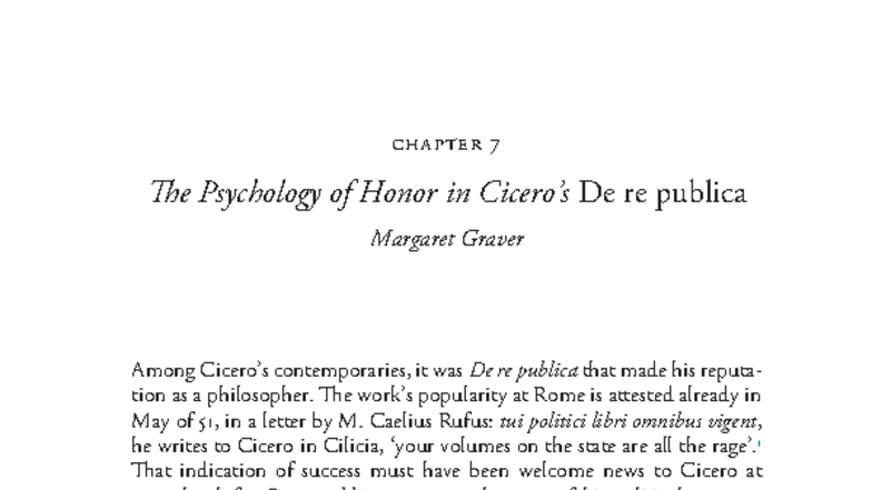 Cicero-7: Lecture Notes on The Psychology of Honor in De re publica ...
