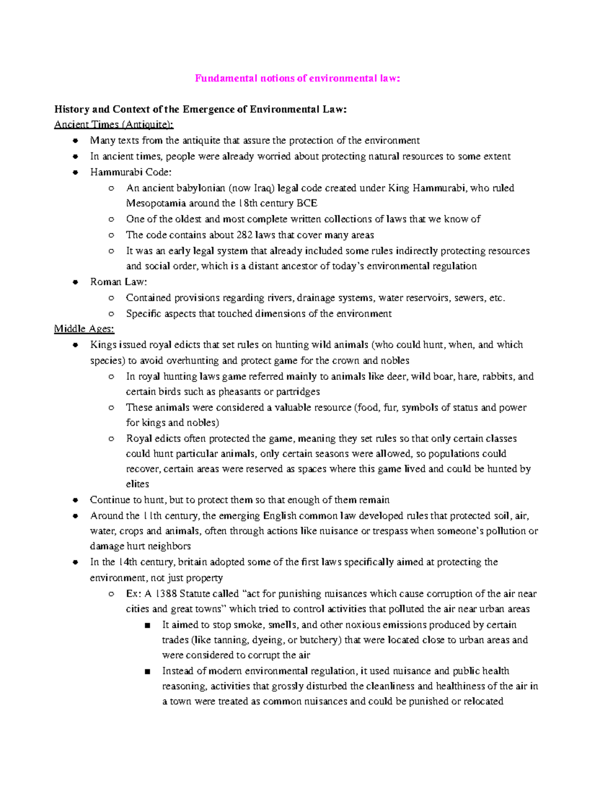 Fundamental Notions of Environmental Law: Historical Context - Studocu