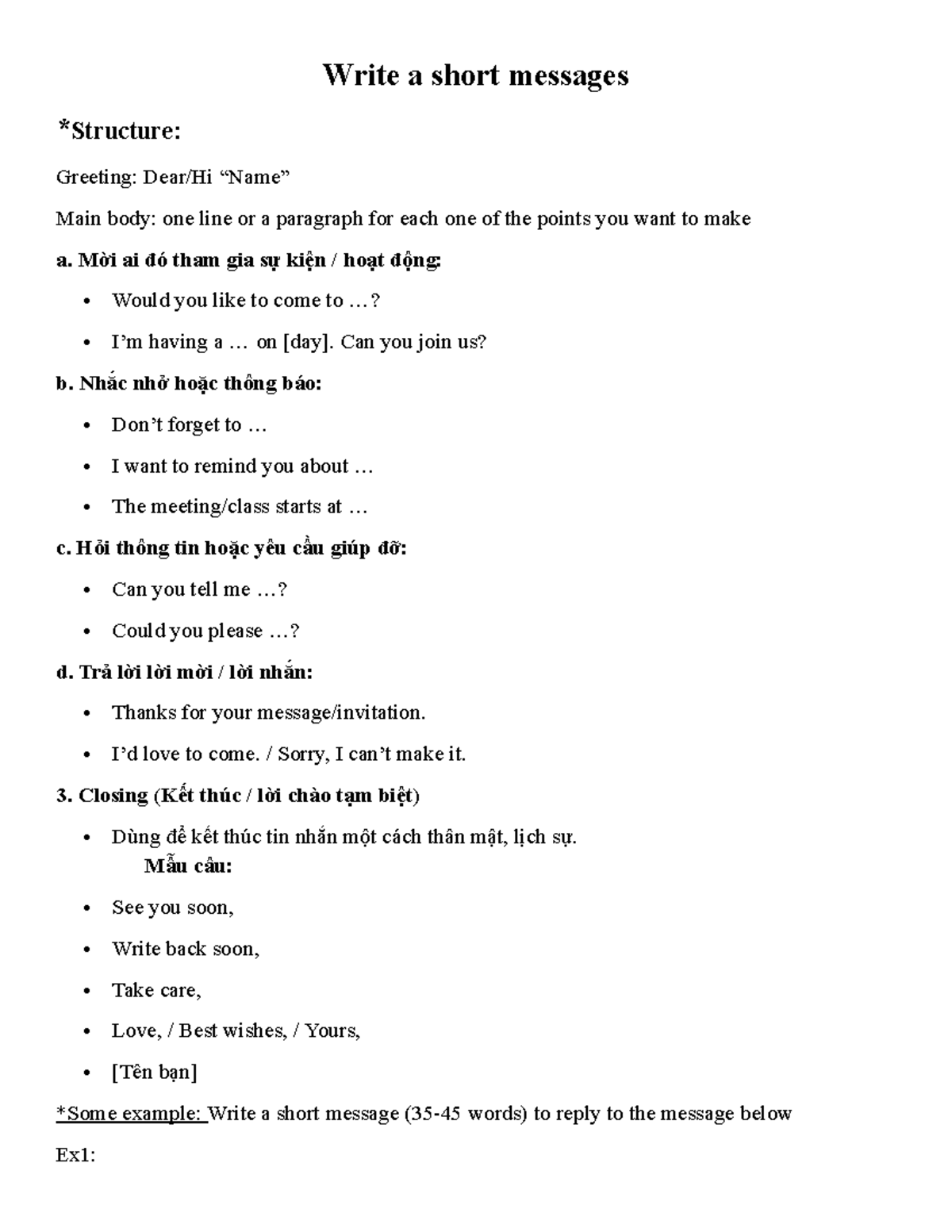 Short Message Writing Guide - Ôn Tập Tiếng Anh - Studocu