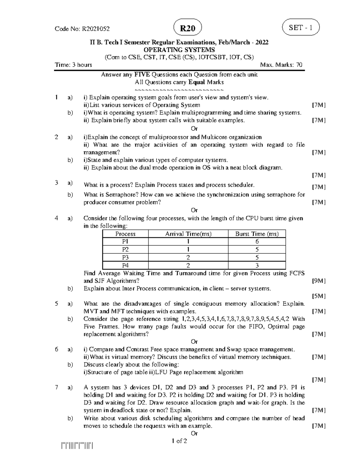 JNTUGV R20 OS Midterm Question Paper - Exam Feb/March 2022 - Studocu