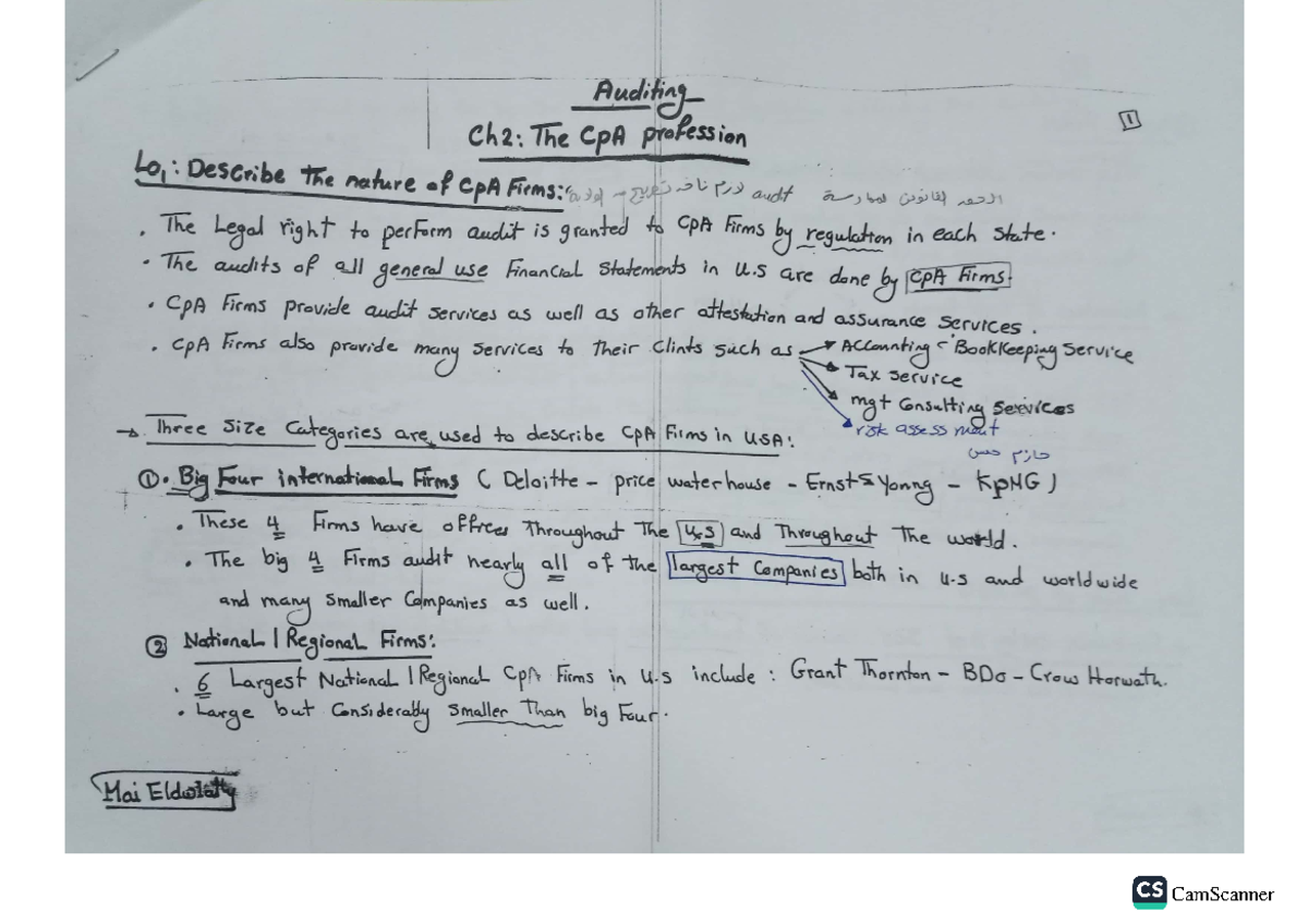Auditing chapter 2 part 1 mai - Auditing Ch2: The CPA profession I Lo,: Describe The nature of ...