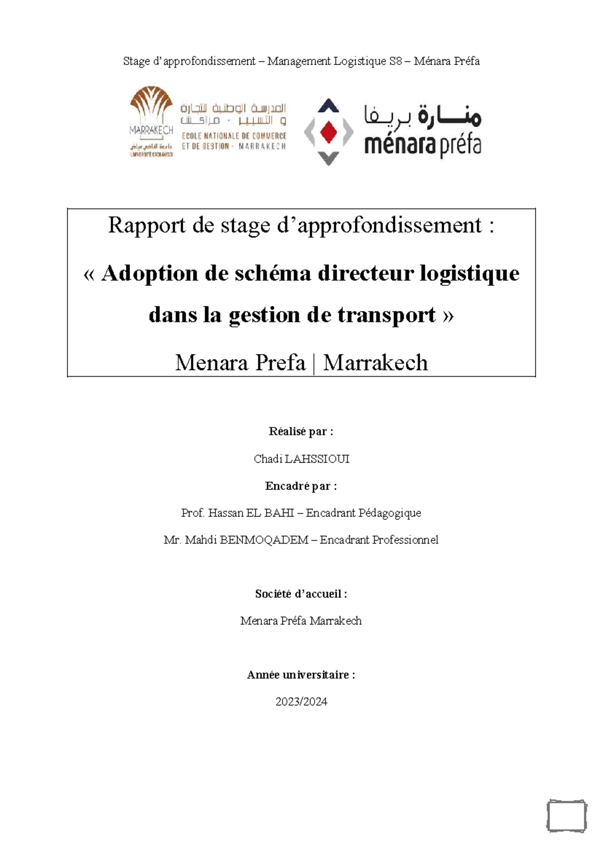Rapport de Stage en Management Logistique S8 : Menara Préfa et Schéma ...