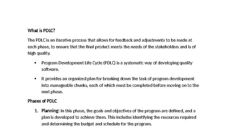 Unit-4: Understanding the Program Development Life Cycle (PDLC) - Studocu