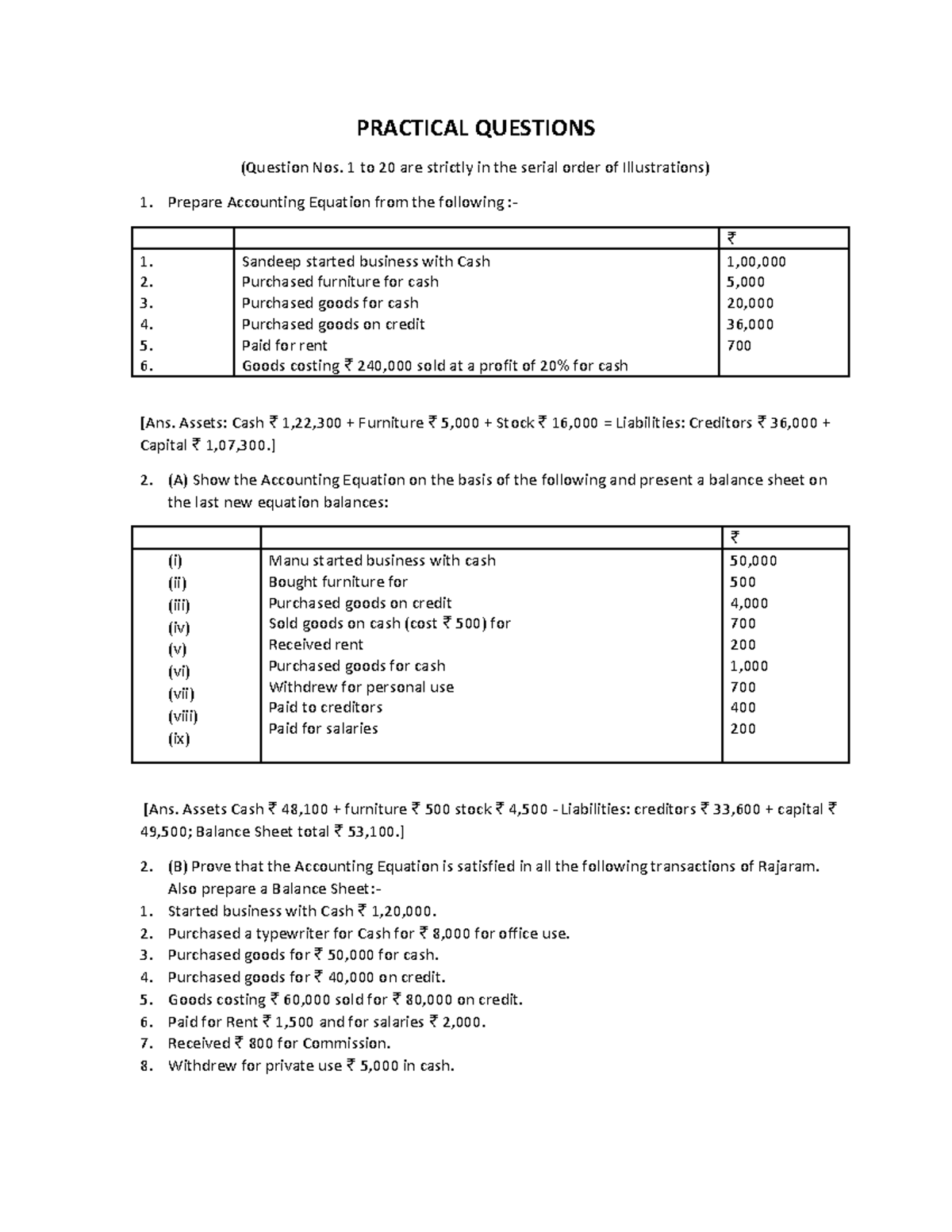 Accounting Equation Practice Questions and Solutions (ACCT 101) - Studocu