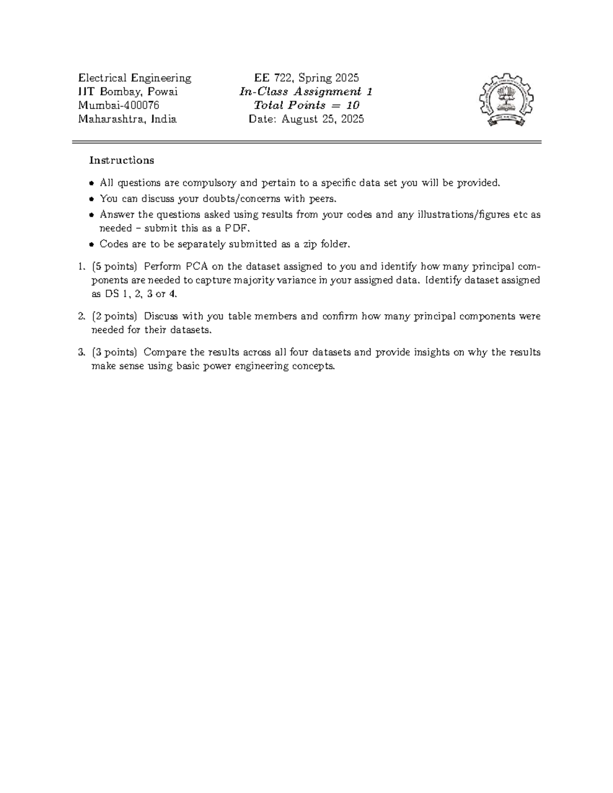 EE 722 Spring 2025 Assignment 1: PCA Analysis & Insights - Studocu