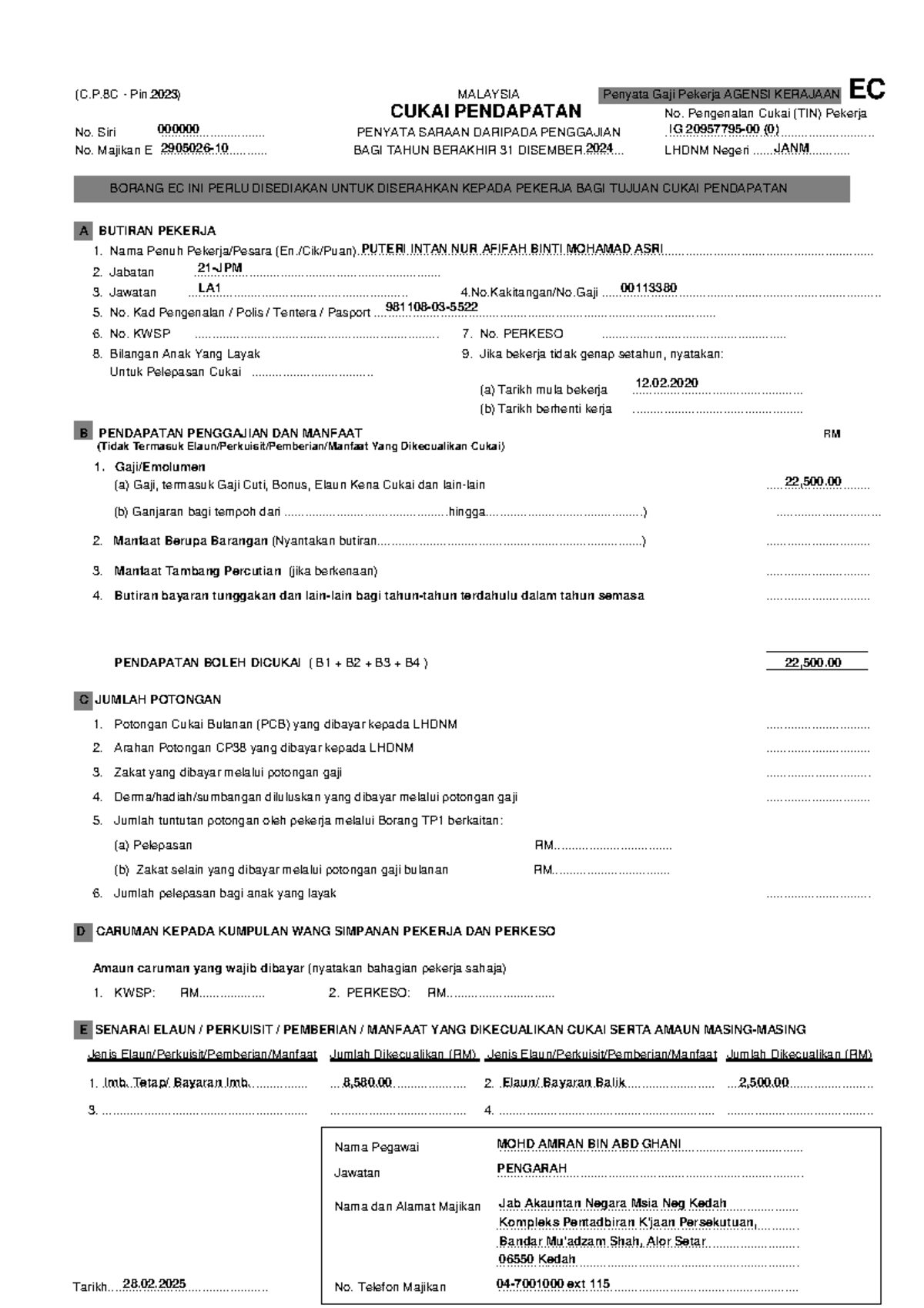 (C.P.8C Pin.2023) EC MALAYSIA Penyata Gaji Pekerja 2024 - Studocu