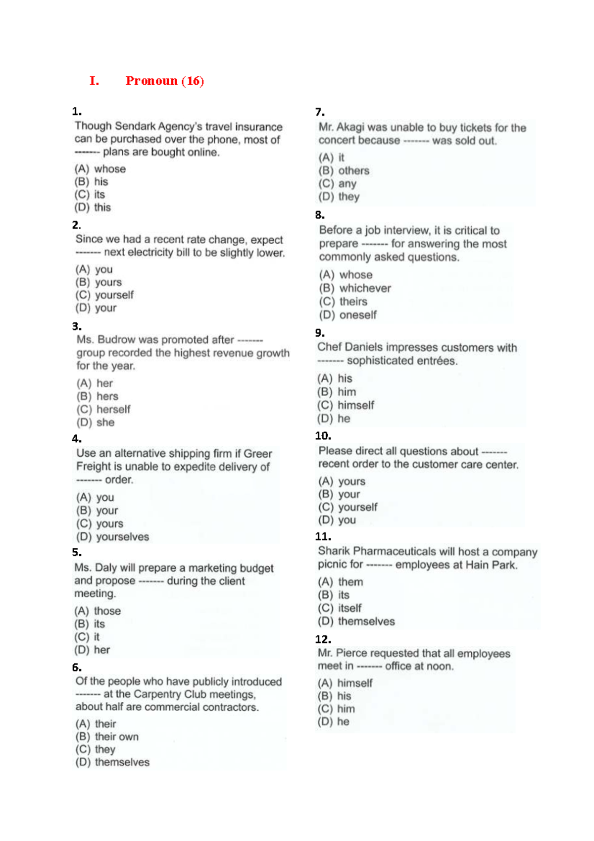 Grammar Test: Pronouns and Word Forms (I.1.2) - Studocu