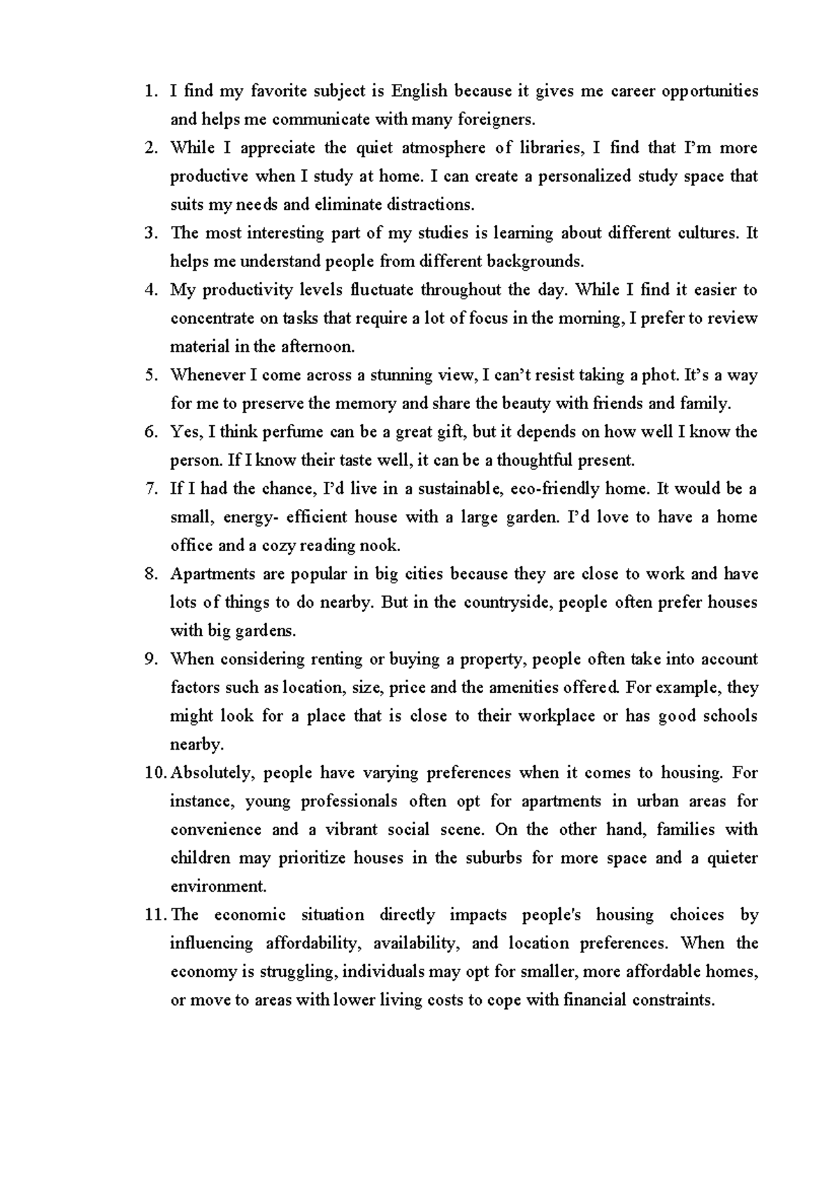 ENG 101 Essay Notes: Personal Reflections on Study Habits and Housing ...